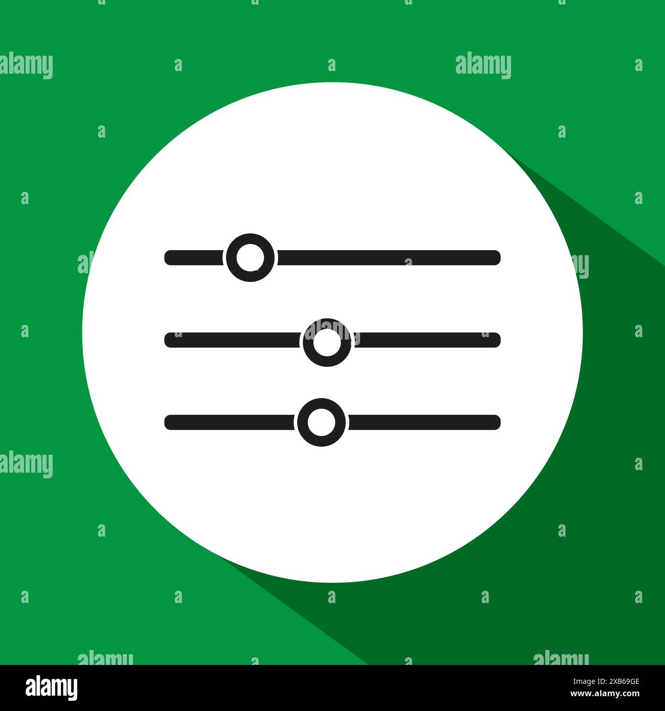 Settings icon vector. Black adjustment sliders. White circle background ...