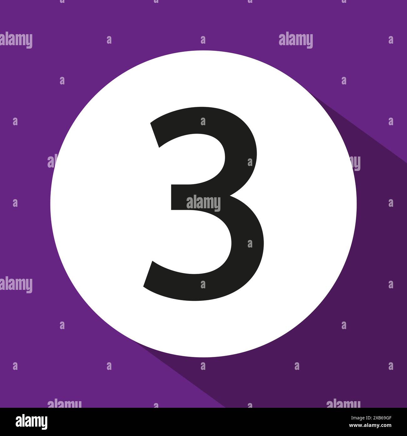 Number three icon. Purple background vector. Bold numeral symbol ...