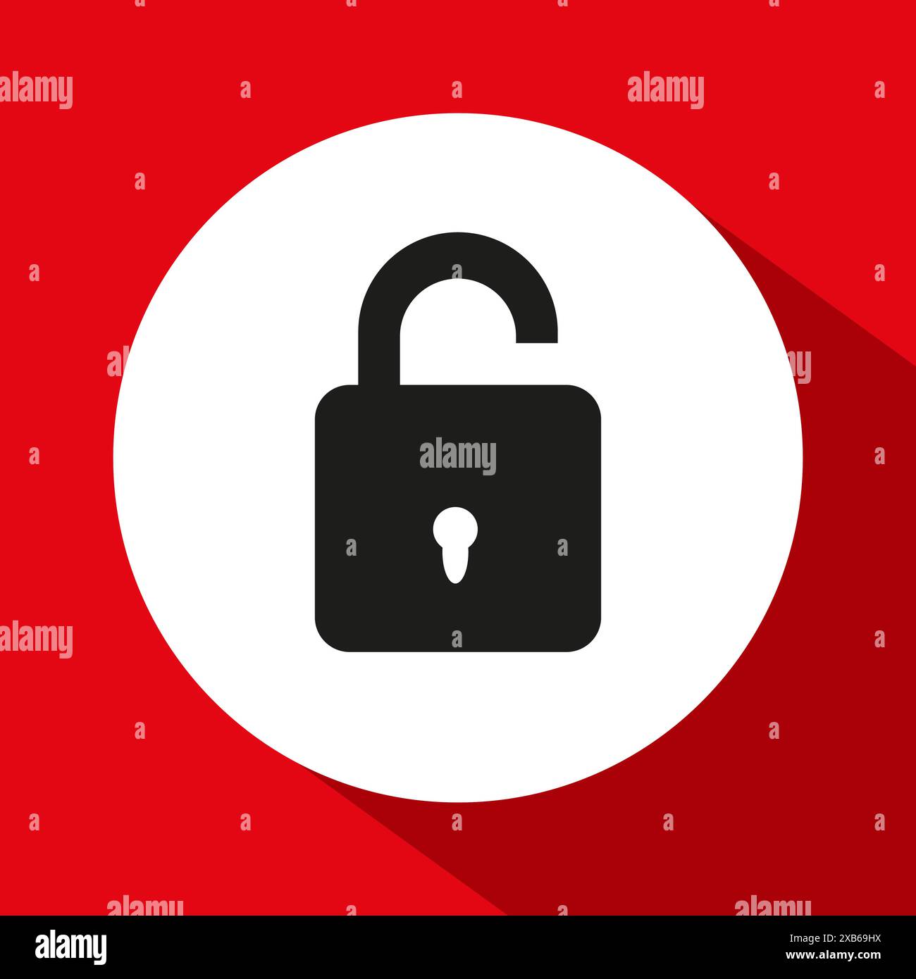 Unlock icon vector. Red background design. Open padlock symbol ...