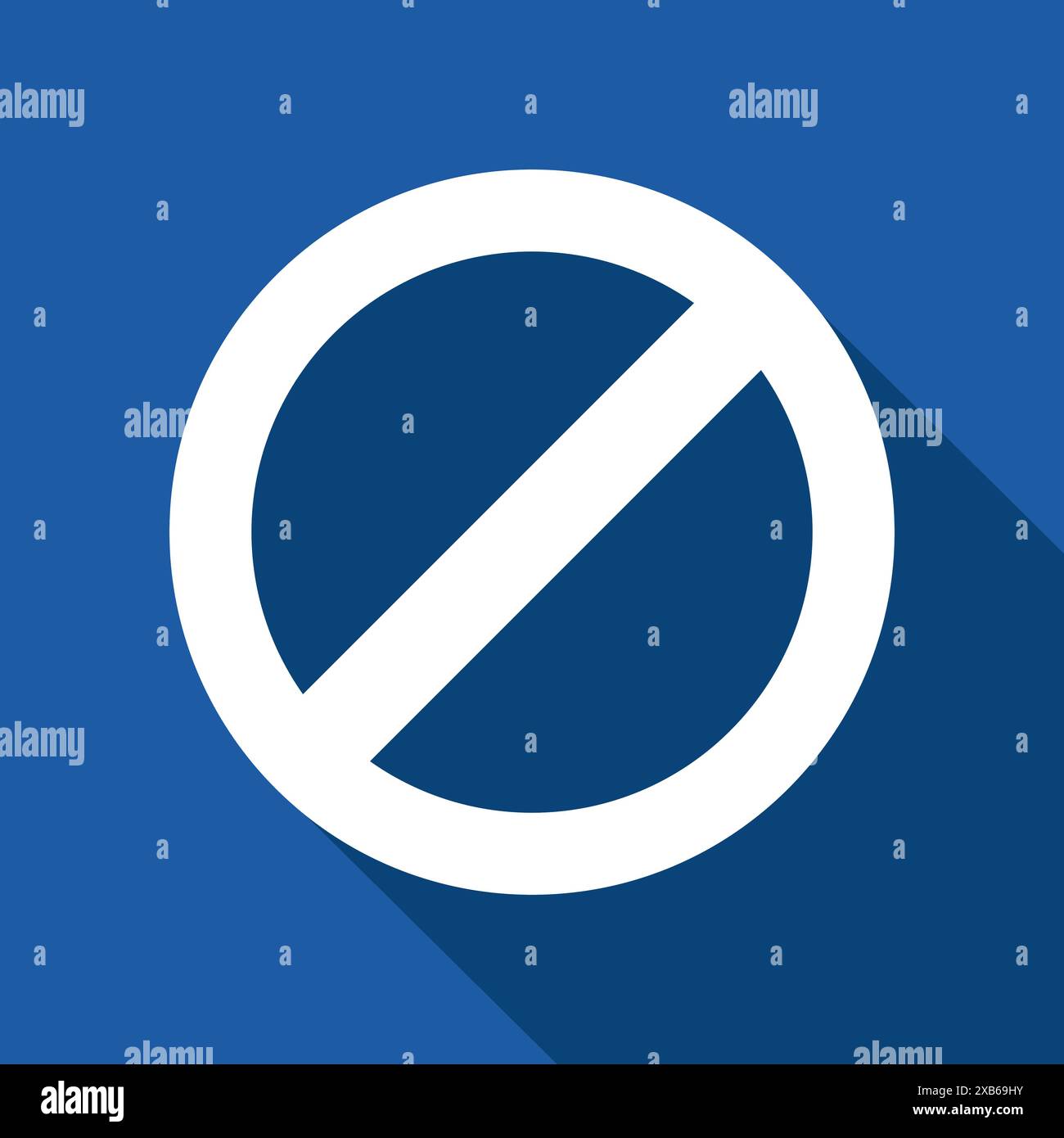 Prohibition icon vector. White no entry symbol. Blue background shadow ...