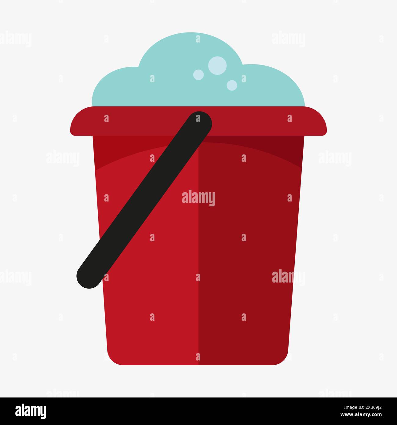 Red bucket icon. Soap suds vector. Cleaning tool symbol. Household ...
