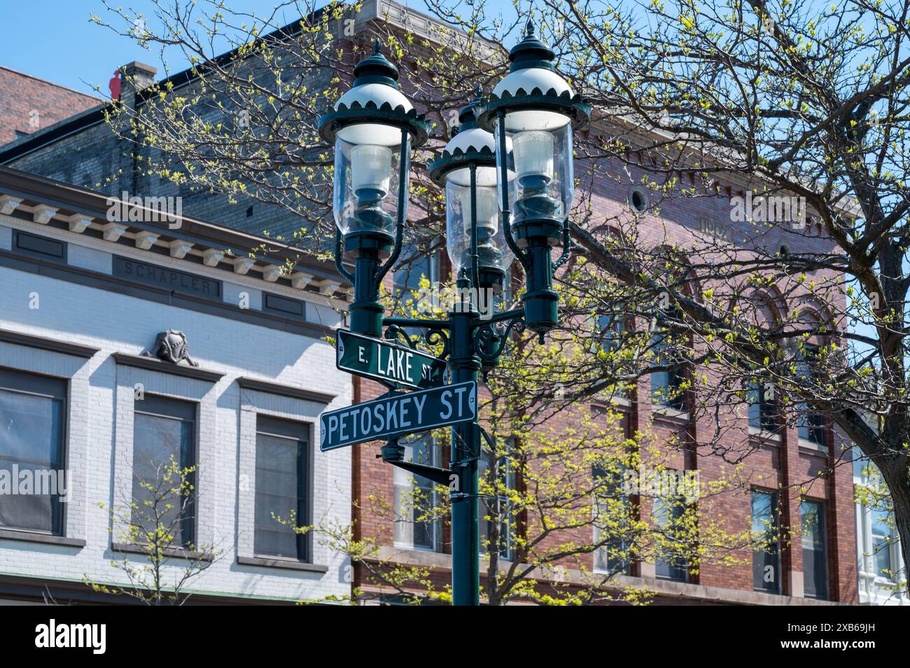 Petoskey, MI - May 18th, 2024: Street Signs and Lamppost at Lake and ...