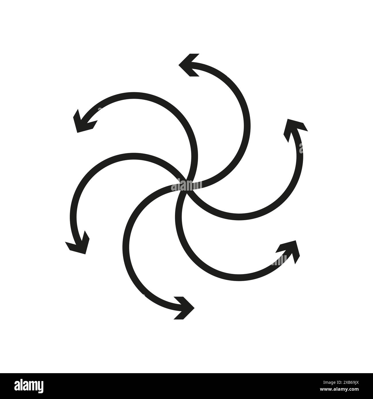 Abstract arrow vector. Curved directional symbol. Black swirl design ...