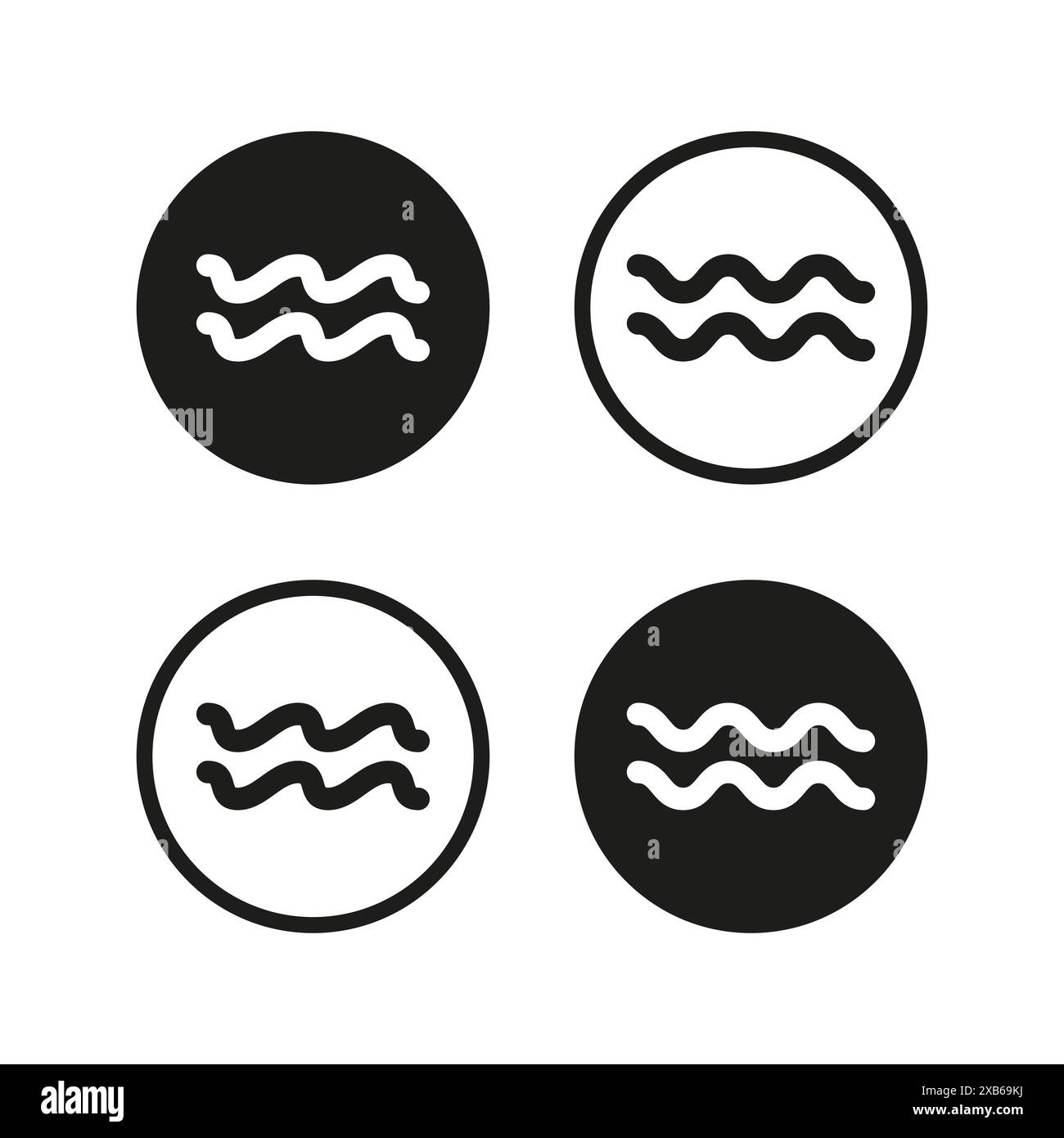 Aquatic waves icon set in circles. Black and white water symbols. Fluid ...