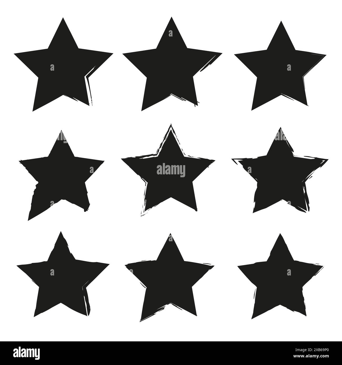 Grunge black stars. Nine filled shapes. Hand-drawn vector. Abstract ...