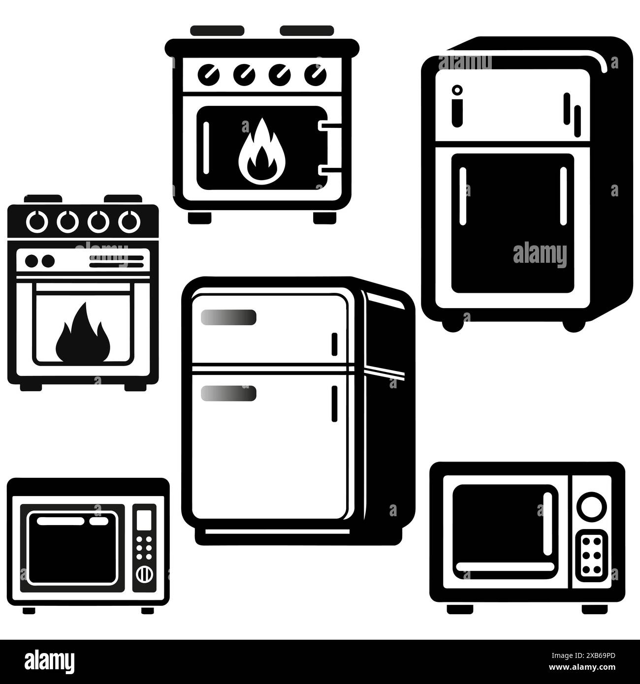 Kitchen appliance icons. Black vector designs. Six different styles ...