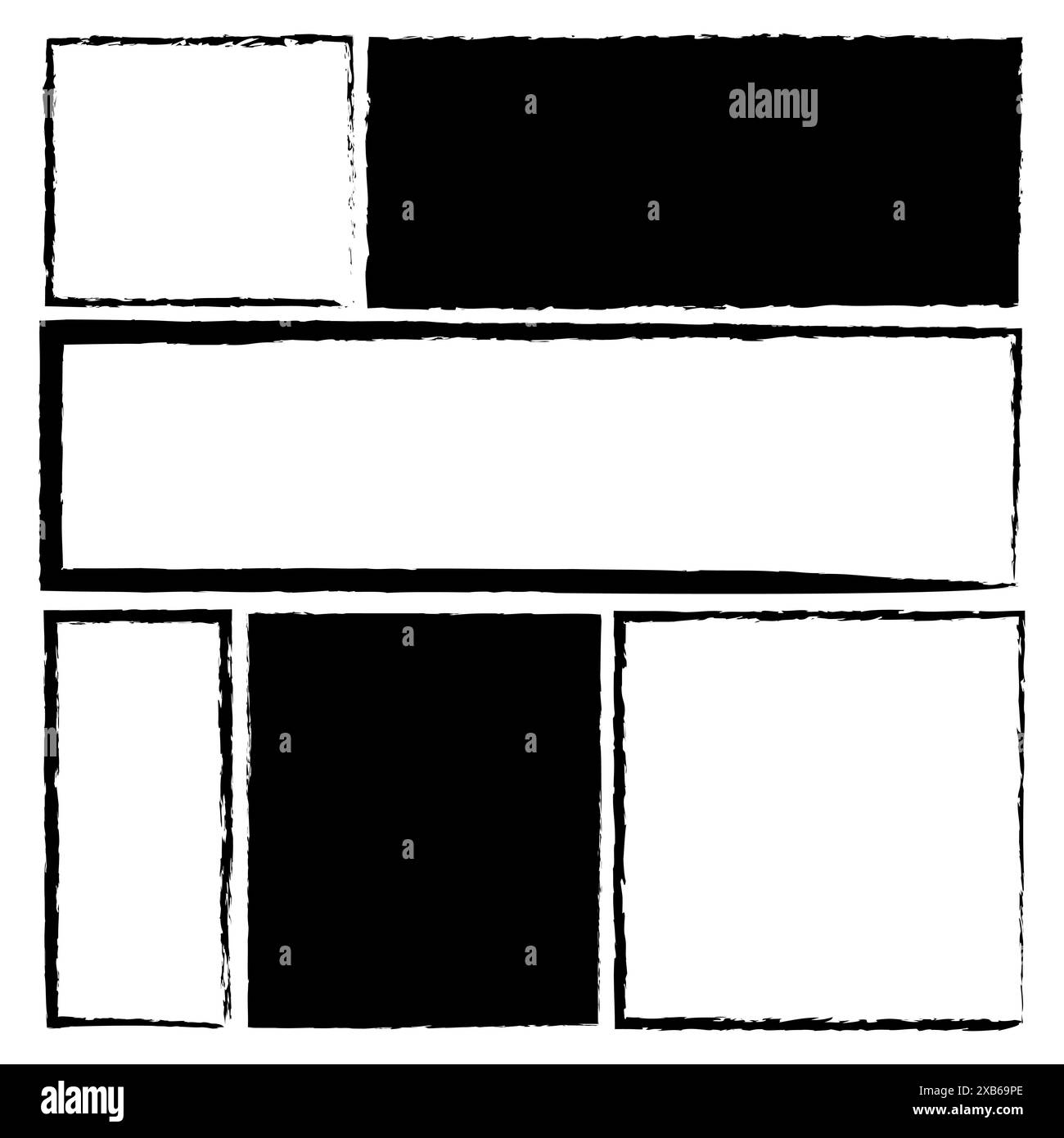 Grunge rectangle frames. Hand drawn vector. Abstract black white shapes. Rough border design ...