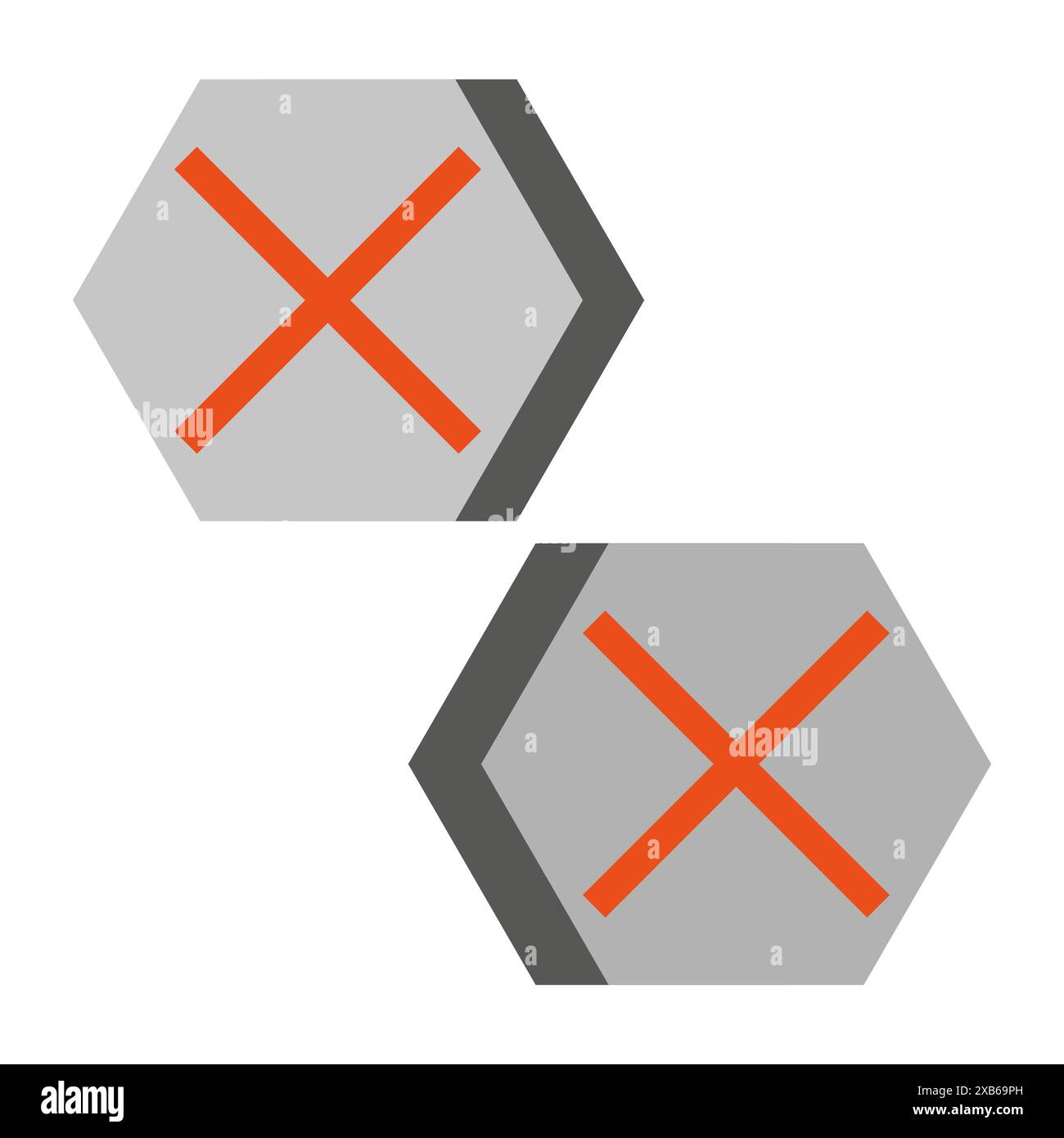 Hexagon X icon set. Orange cross symbols. Gray background. Vector ...