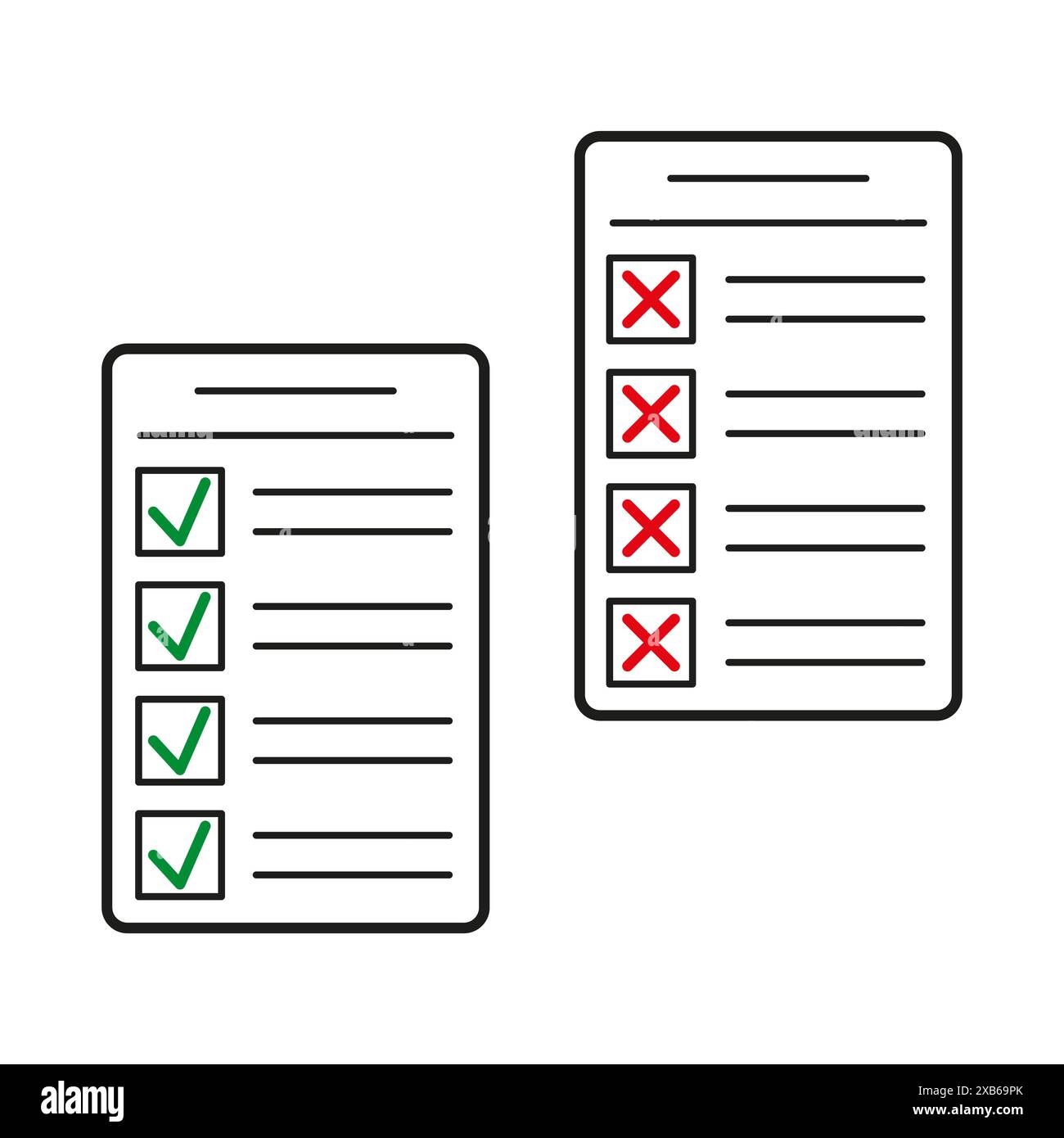 Checklist icon set. Green checkmarks and red crosses. Black and white. Vector illustration Stock ...