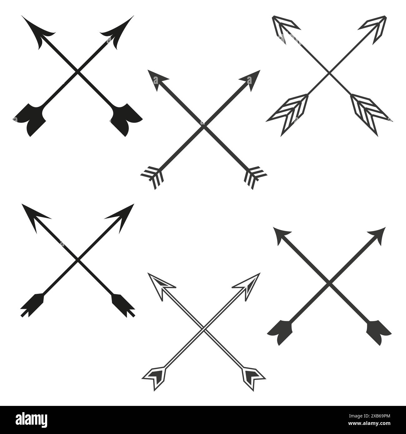 Crossed arrows set. Black and white. Various styles. Vector ...