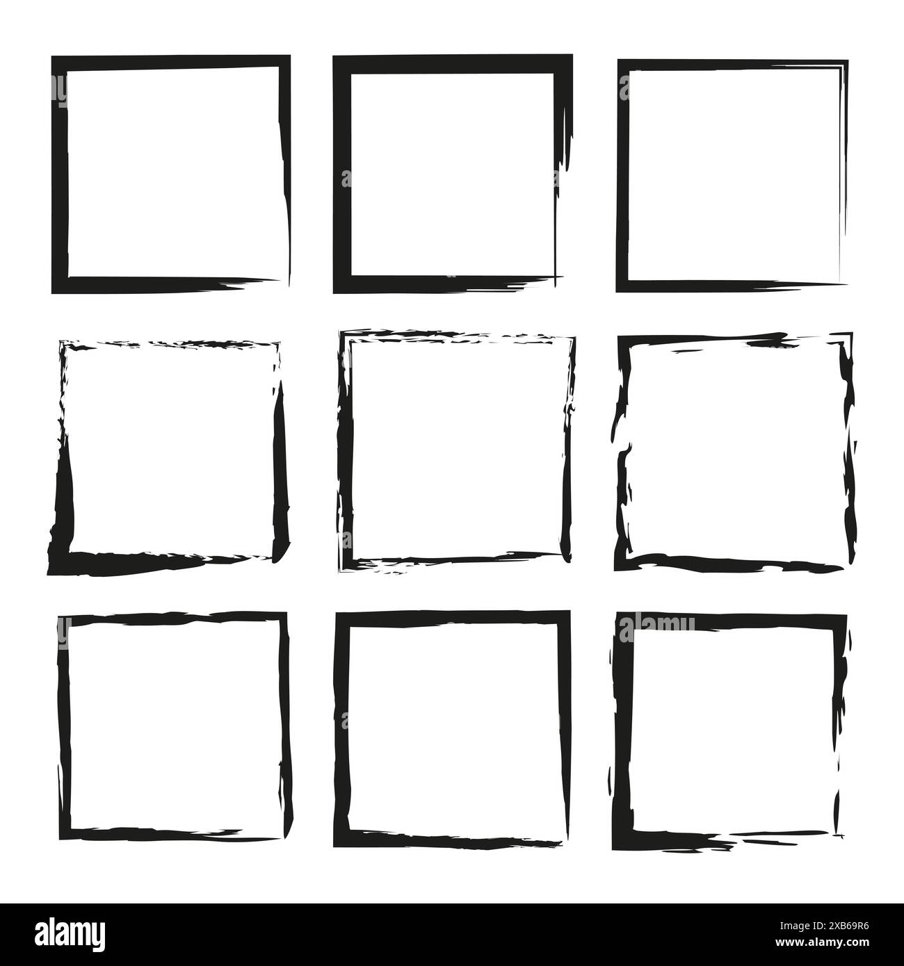 Grunge square frames. Black brush strokes. Abstract border vector ...