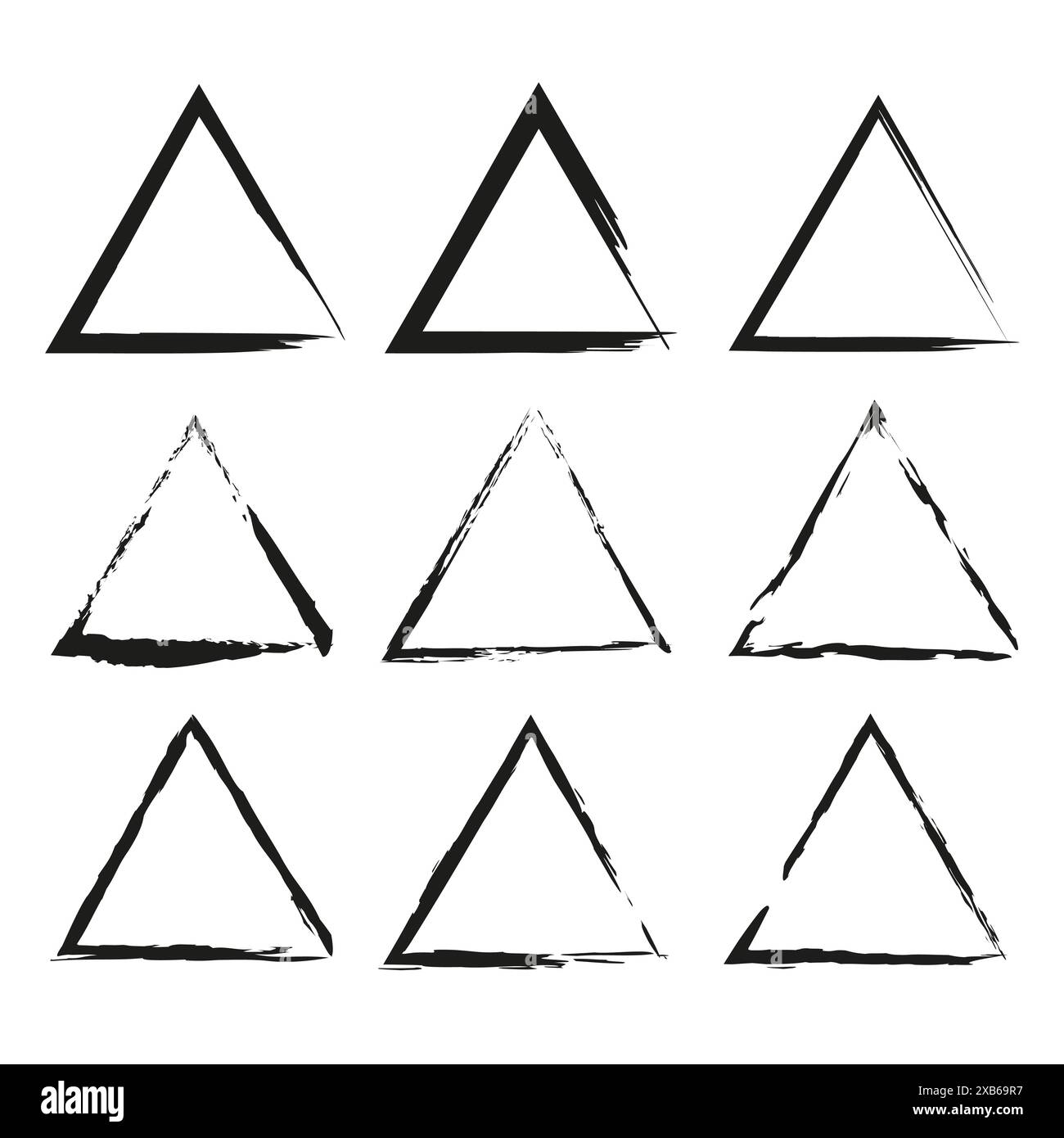 Grunge triangle frames. Nine black outlines. Hand-drawn vector ...
