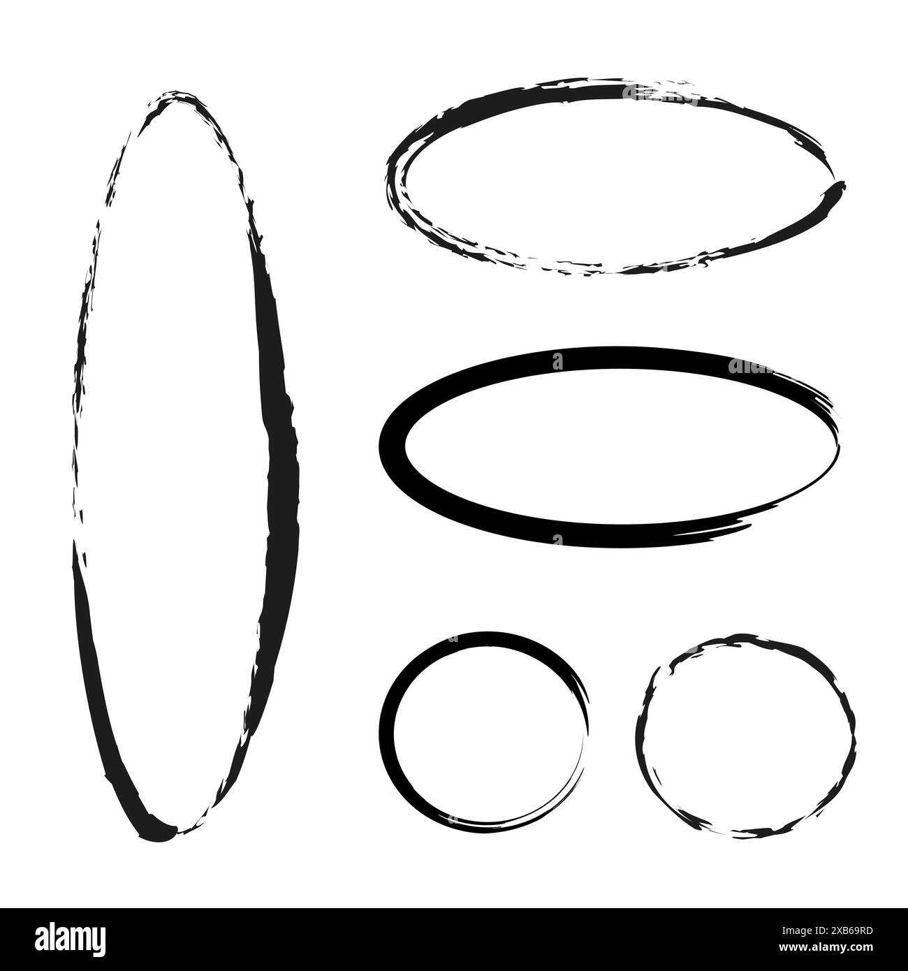 Grunge oval frames. Rough brush circles. Black vector elements ...