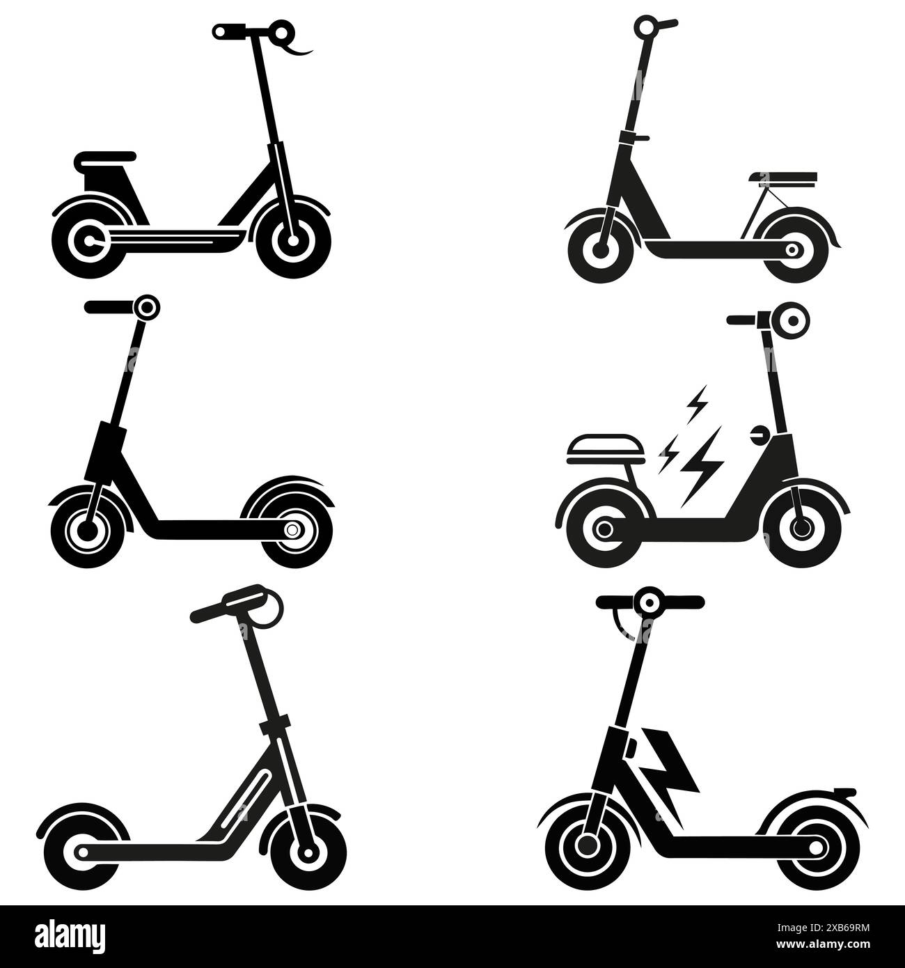 Electric scooter icons. Six black and white. Modern vector designs ...