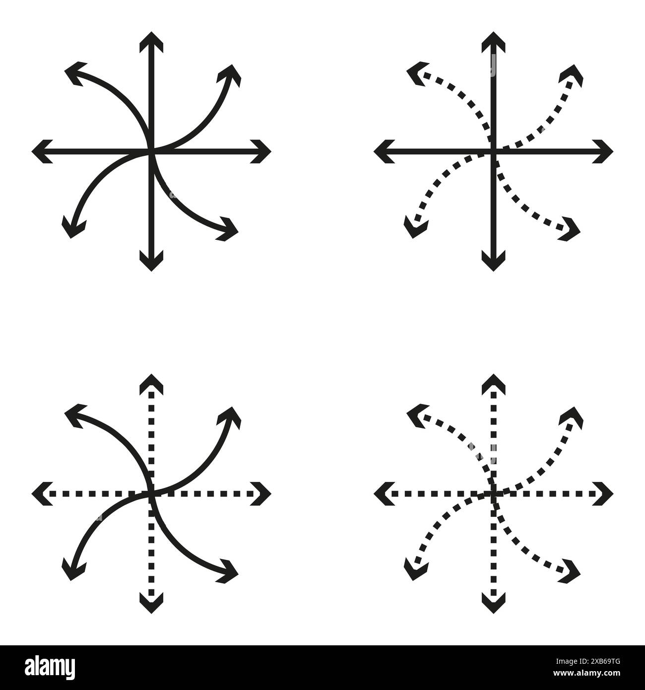 Arrow vector icons. Curved and dotted lines. Directional symbol set ...