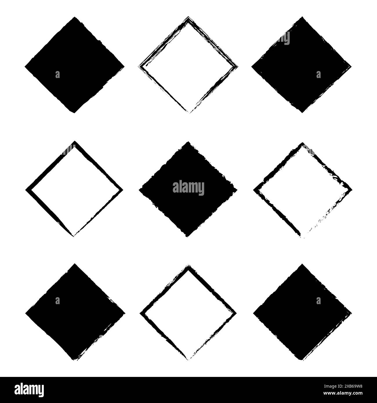 Grunge diamond icons. Black and white rough edges. Abstract brush ...
