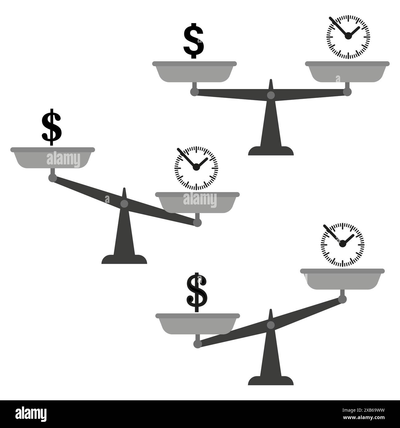 Balance scale vector. Time and money symbols. Comparative concept icons ...