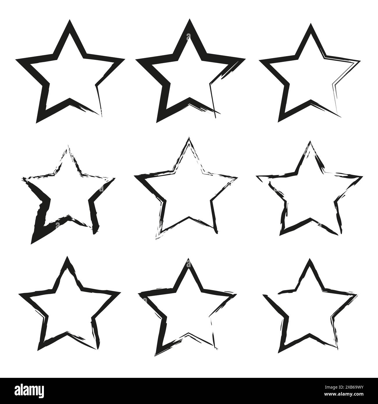Grunge star frames. Nine black outlines. Hand-drawn vector. Abstract ...
