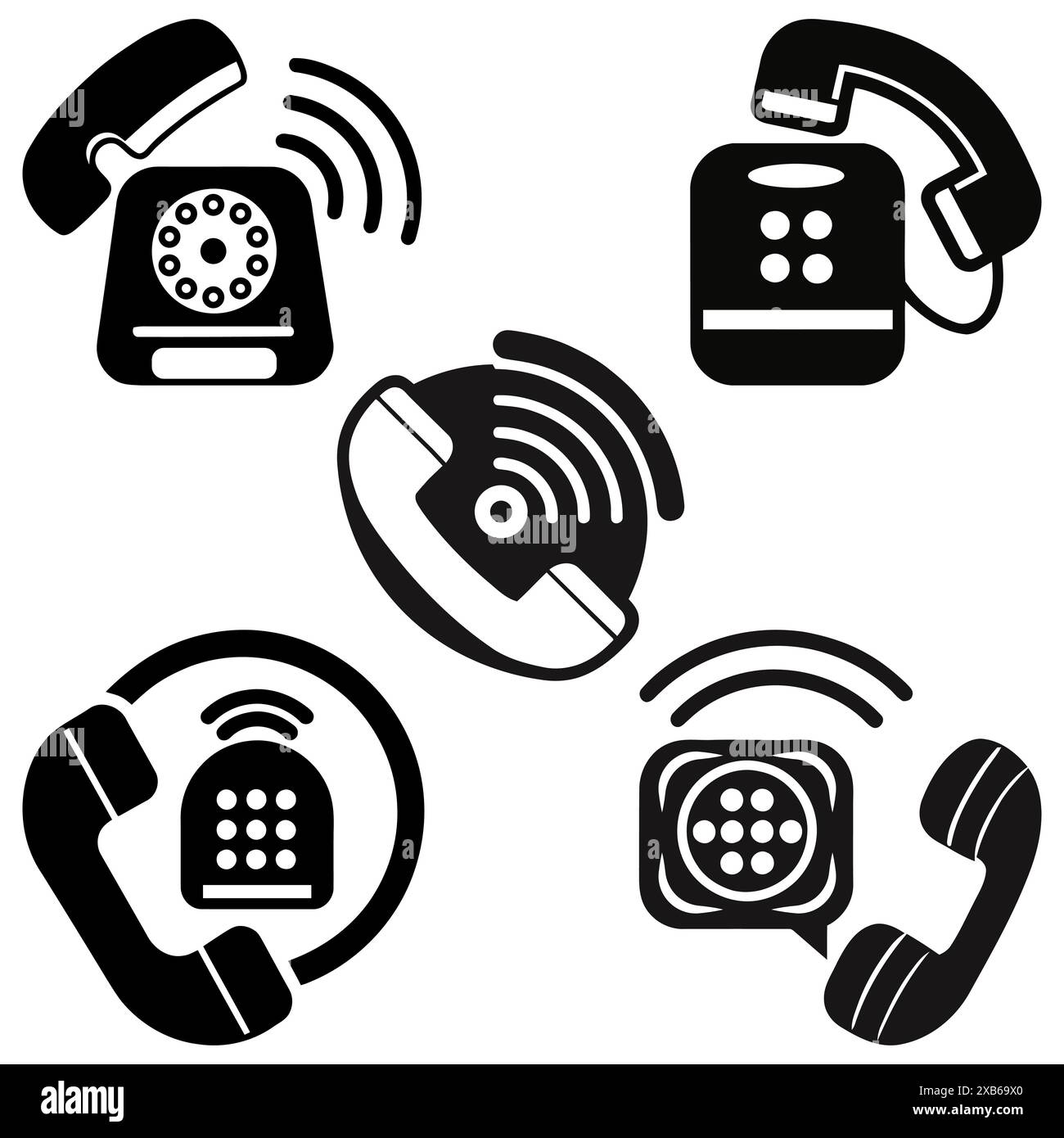 Retro phone icons. Five black and white. Vintage vector designs ...