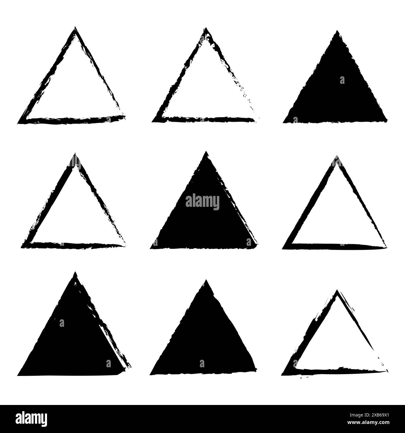 Grunge triangle icons. Hand drawn vector. Abstract black shapes. Rough ...