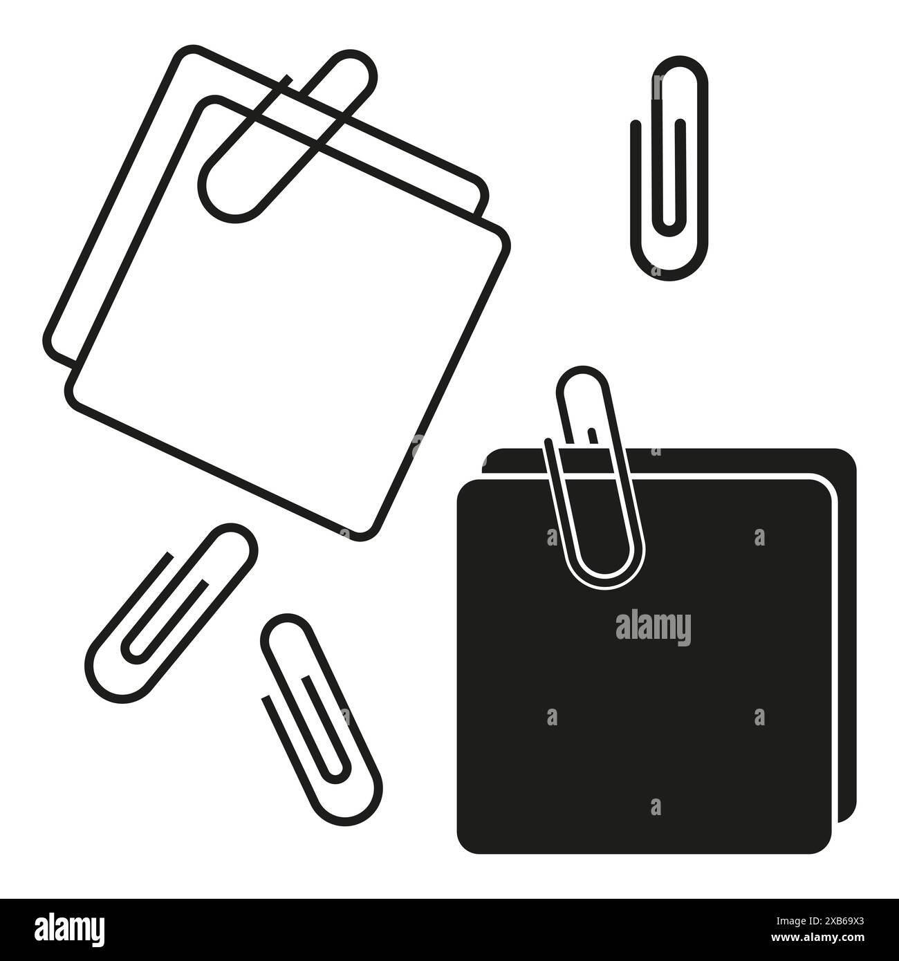 Paperclip vector icons. Office stationery items. Black and white design ...