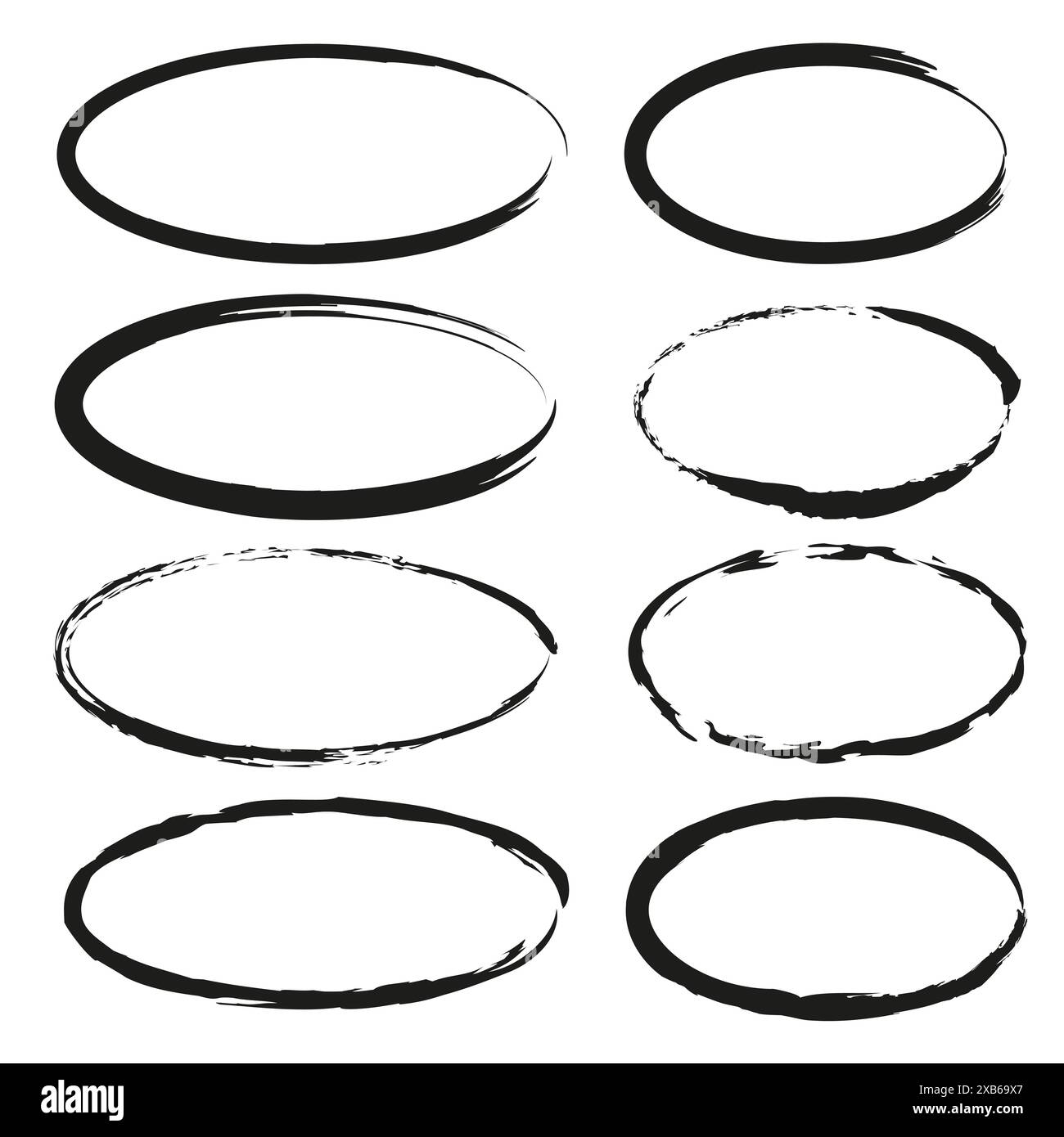 Grunge oval frames vector. Black rough edges. Abstract brush stroke ...