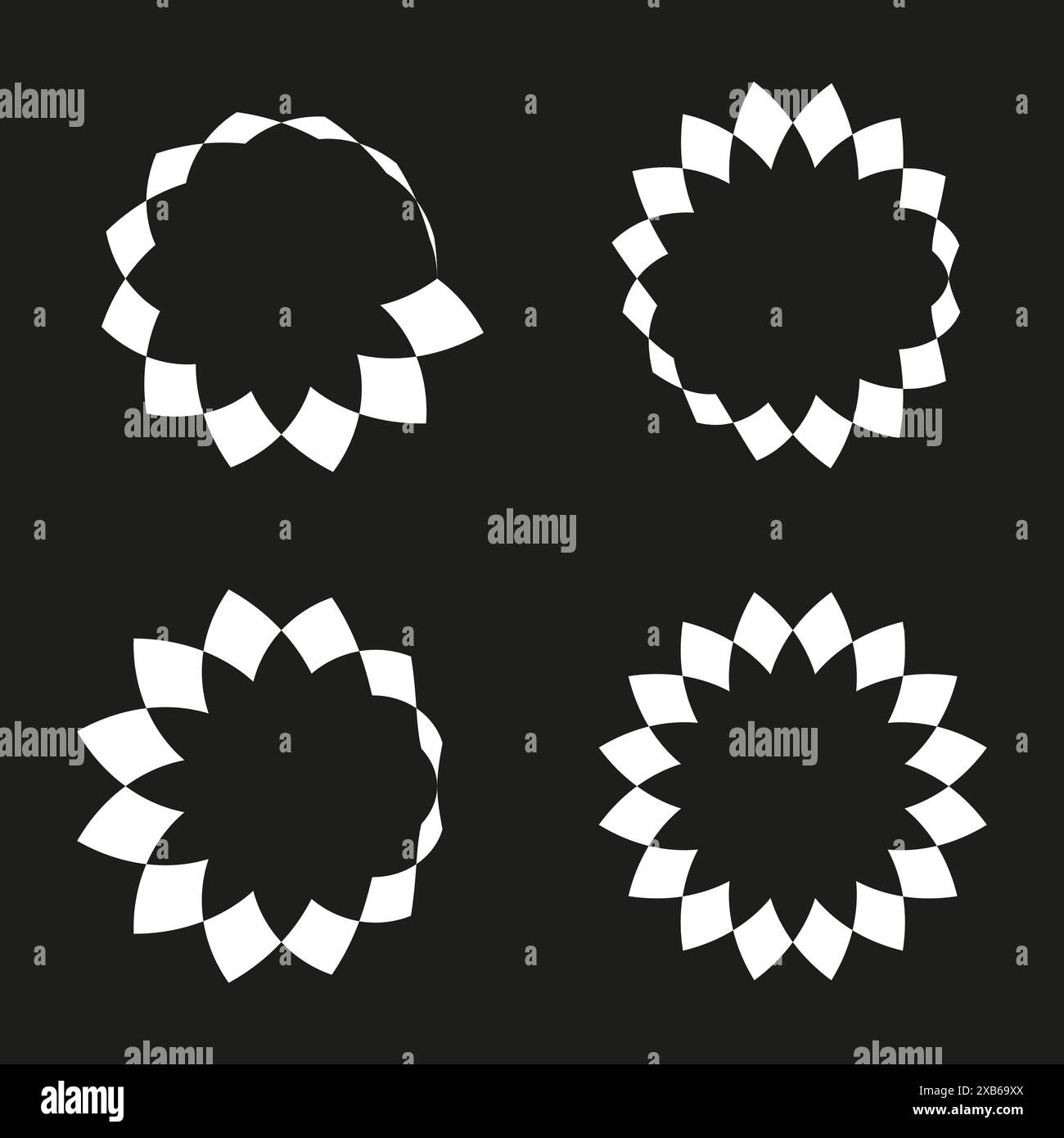 Abstract flower vector. Geometric petal patterns. Black background ...