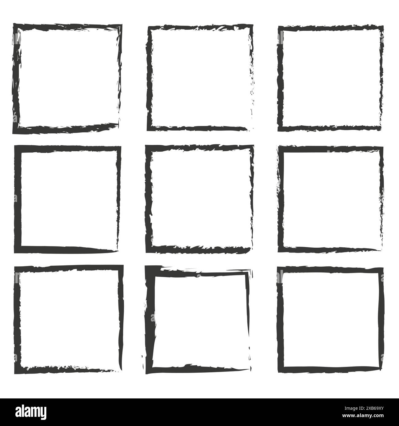 Grunge square frames. Hand drawn vector. Abstract black shapes. Rough ...