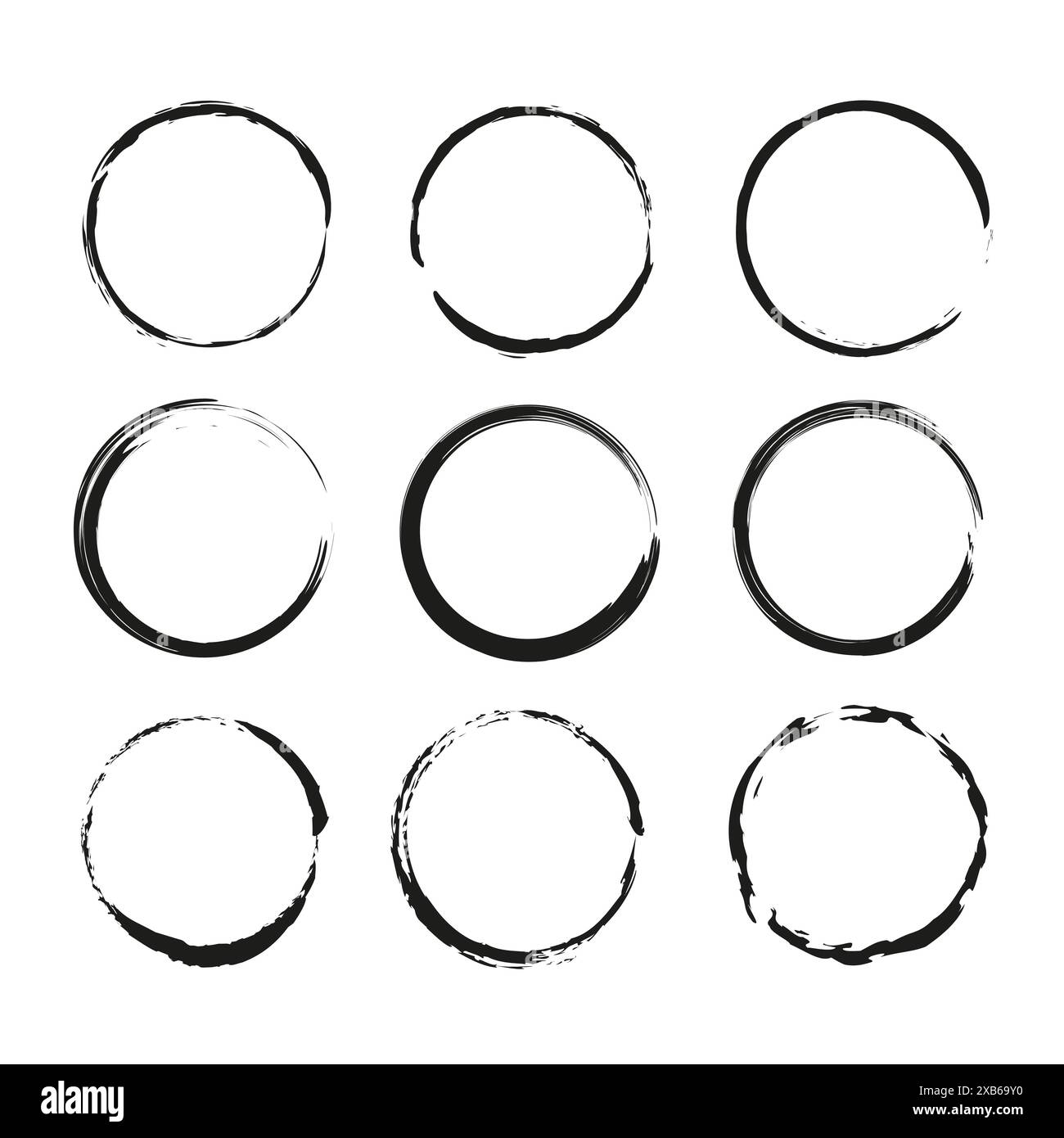 Grunge circle frames. Nine black outlines. Hand-drawn vector. Abstract ...