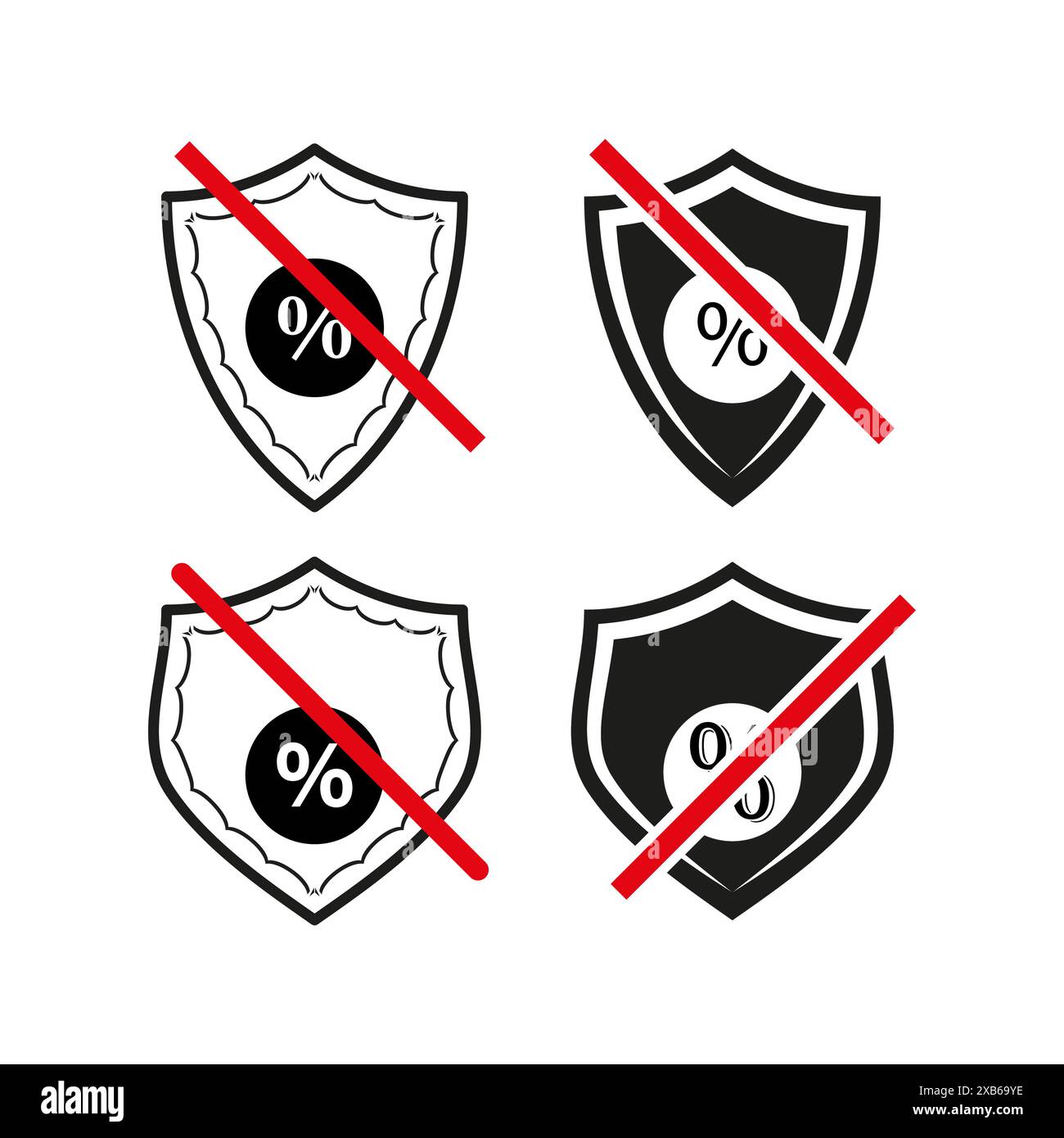Prohibition shield icons with percent signs vector set. Discount not ...