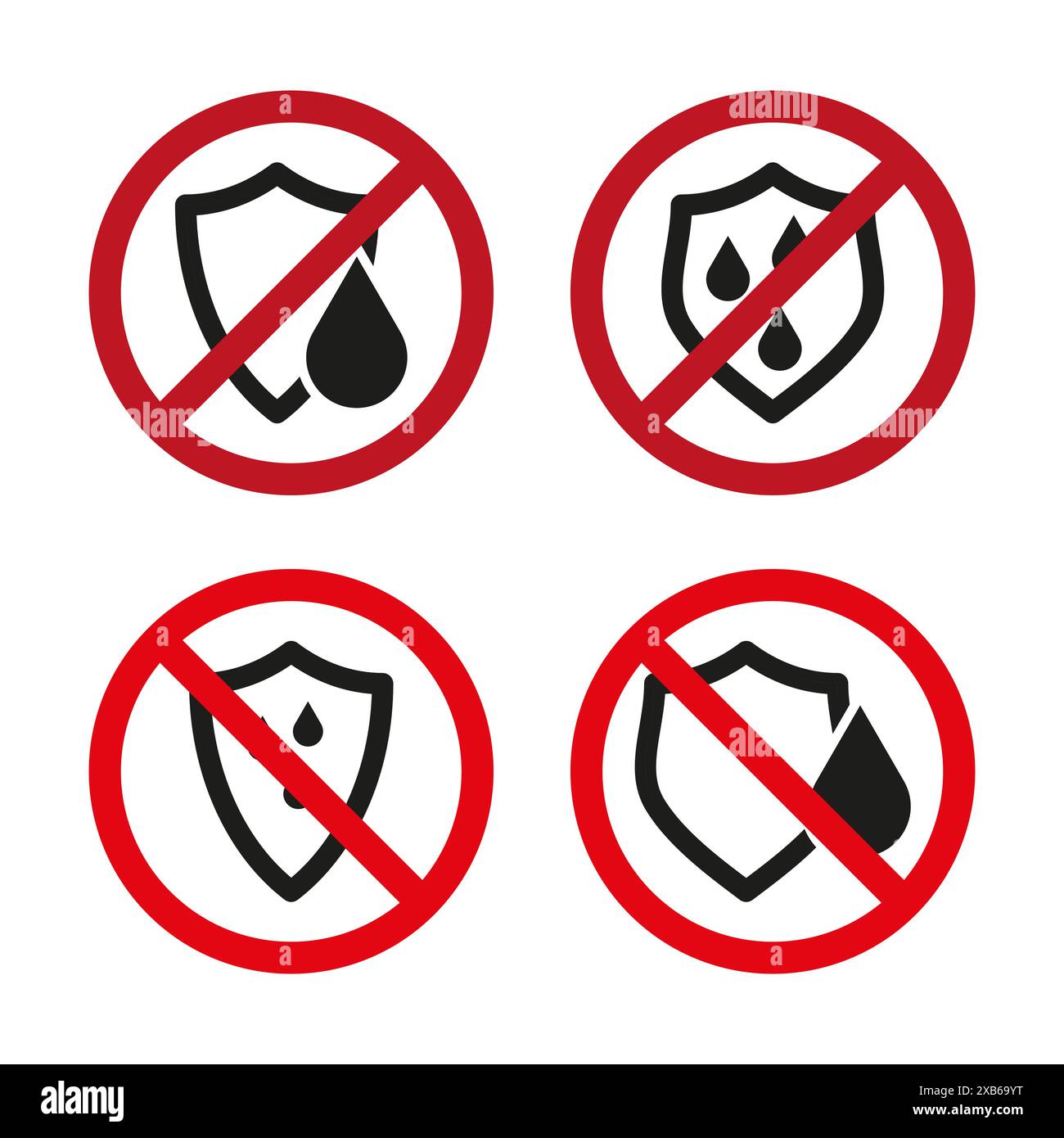 Prohibited waterproof signs. Antiwater shield icons. Moisture ...