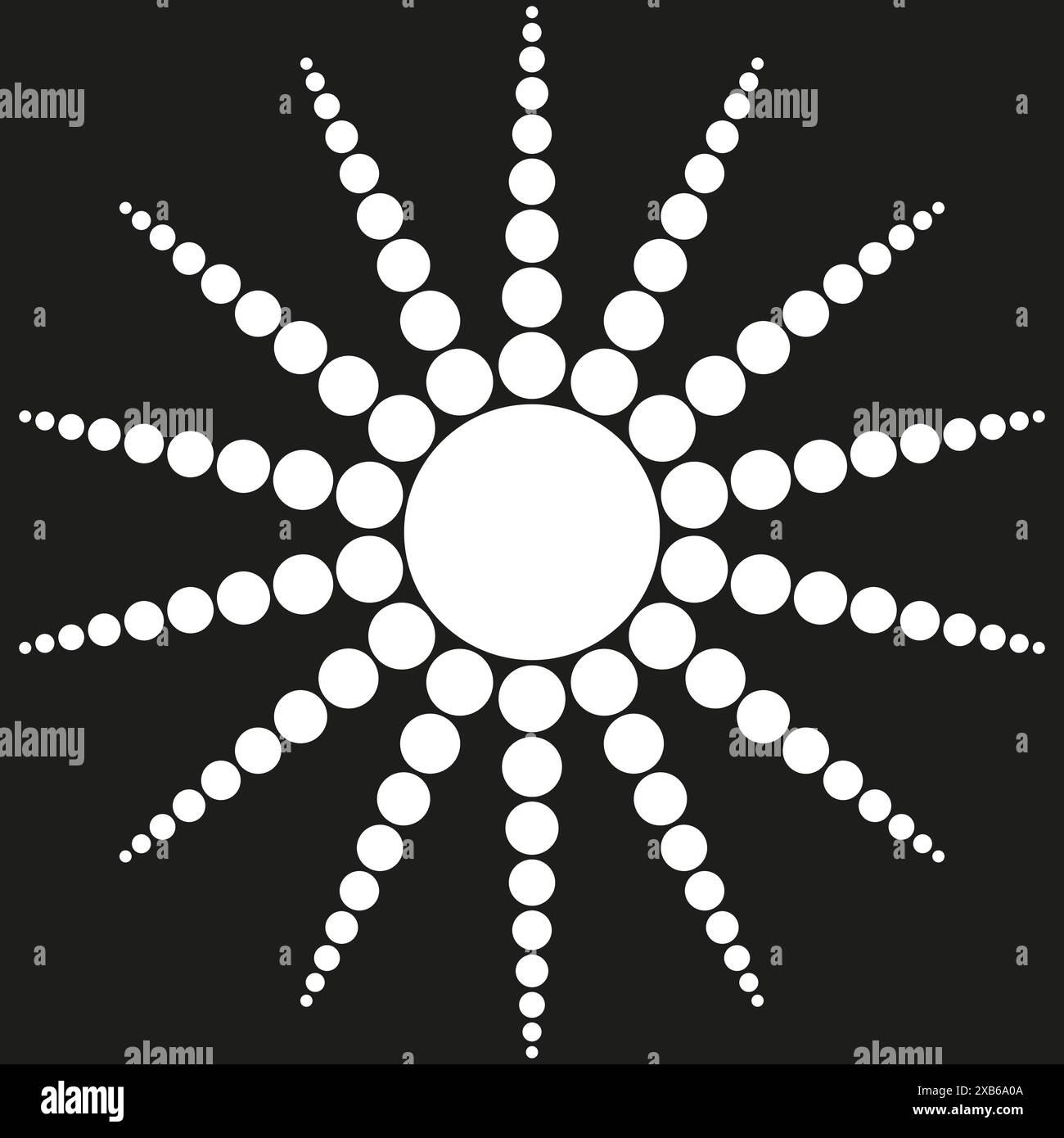 Sunburst vector icon. Circular dot pattern. Radiating white dots on ...