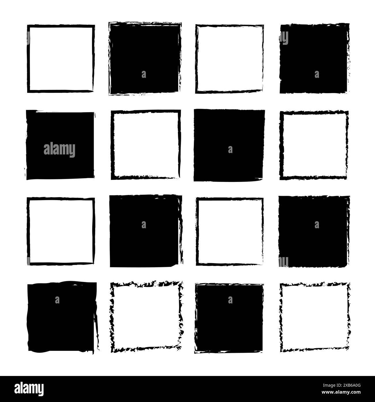 Grunge square icons. Black and white rough edges. Abstract brush stroke ...