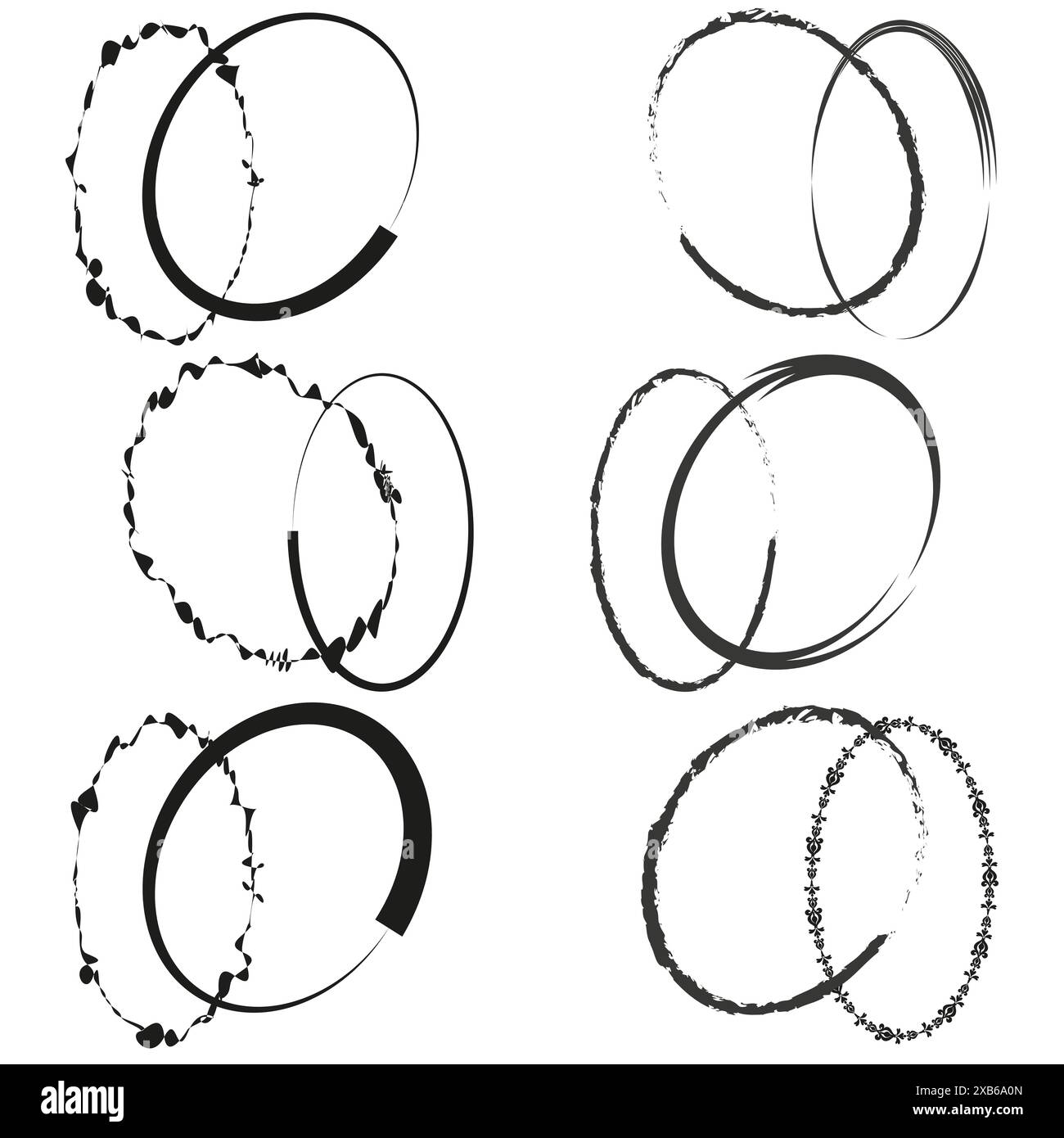 Set of decorative circular frames in black and white. Abstract and ...