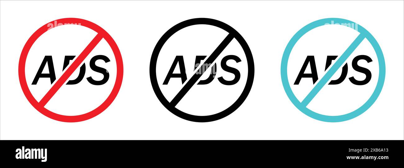 No ads. Ads blocker icon set with different color. Ad blocker symbol ...