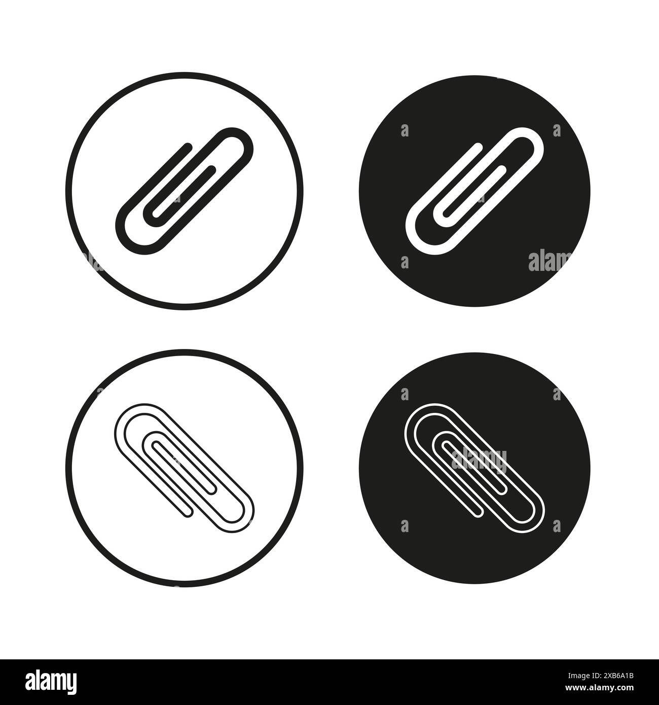 Paperclip icon set. Circular design. Black and white. Vector ...