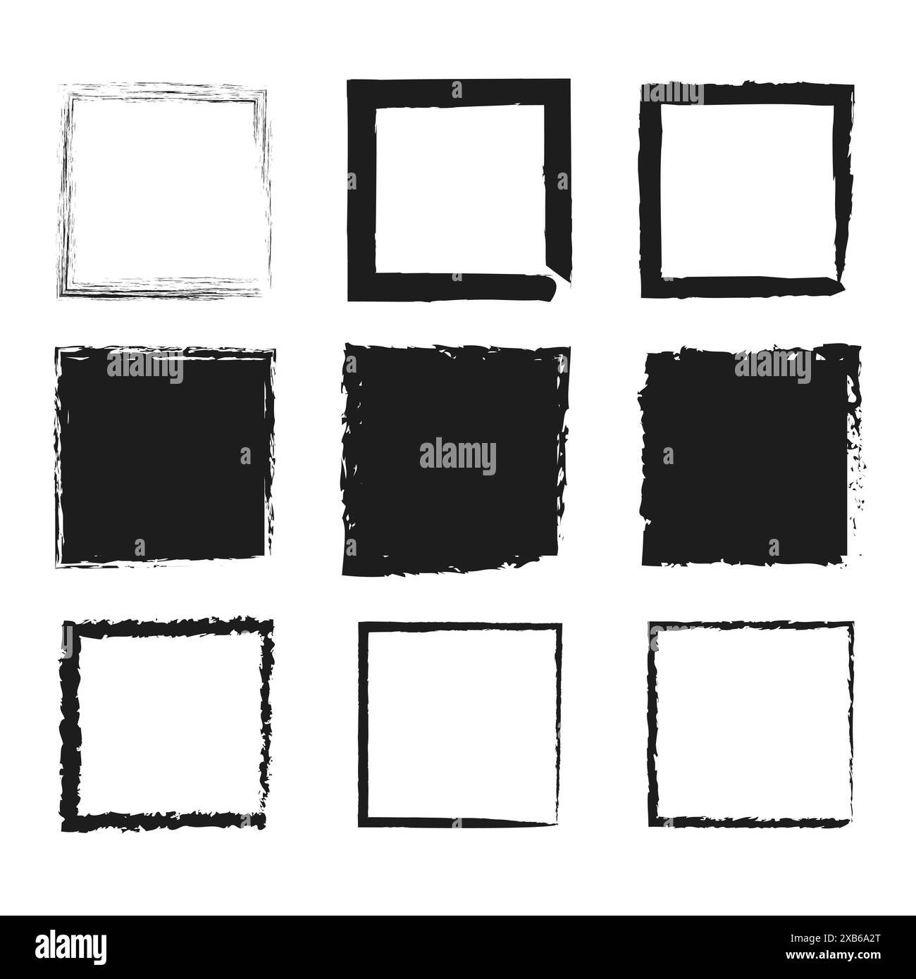 Grunge square icons. Hand drawn vector. Abstract black shapes. Rough ...