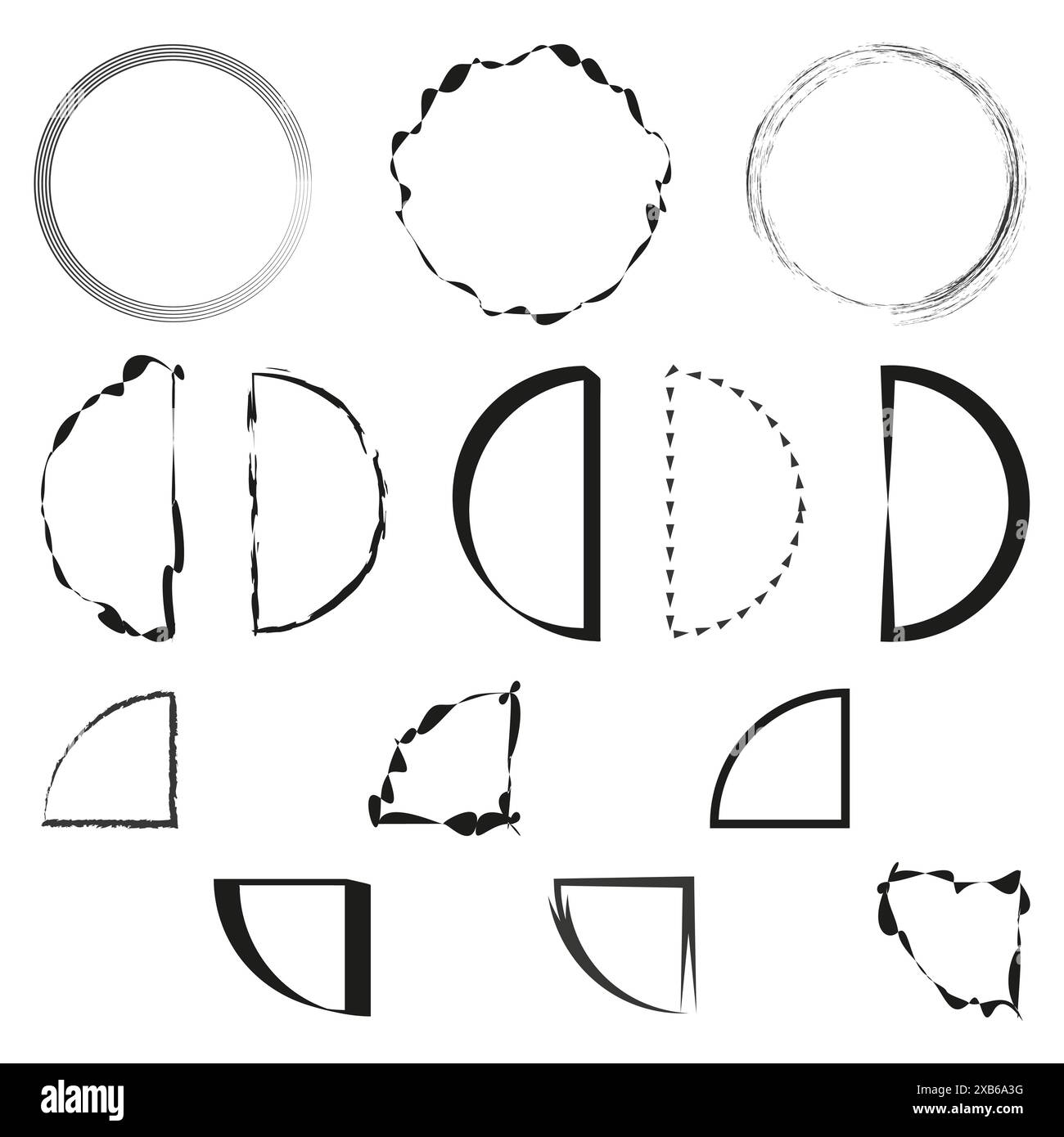 Abstract circle segments. Grunge and geometric designs. Black vector elements. Modern ...