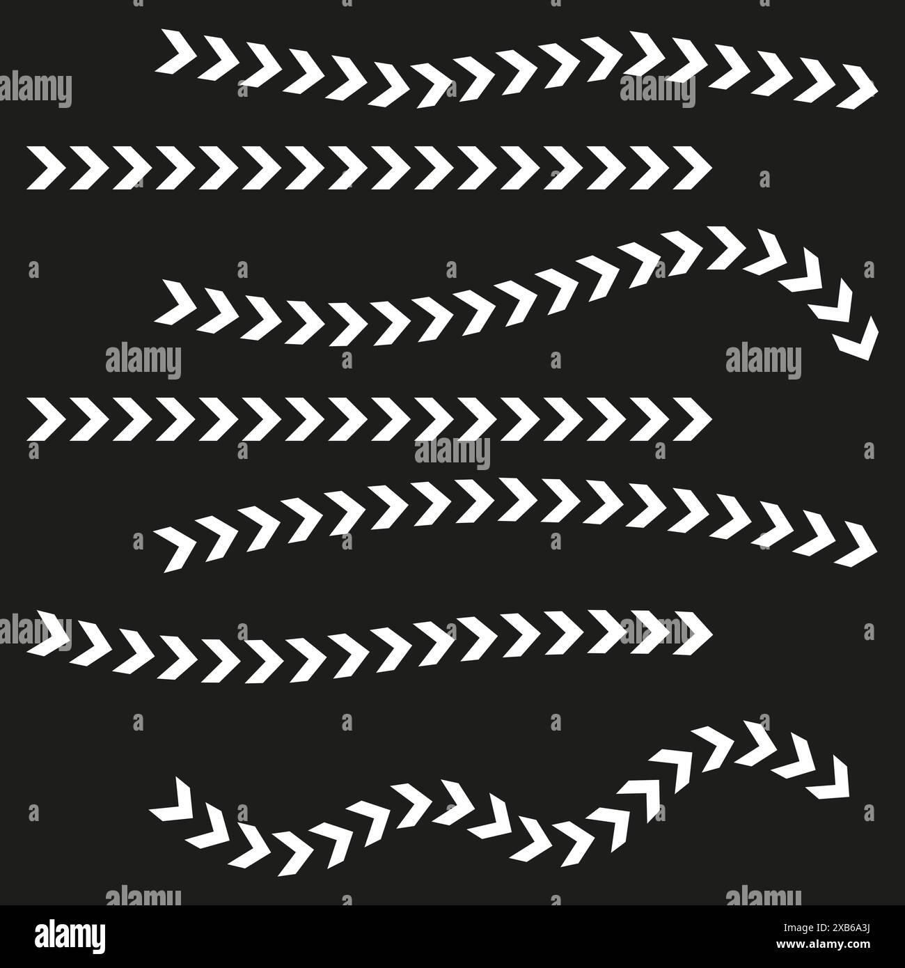 Arrow line vector. Curved and wavy arrows. White symbols on black ...