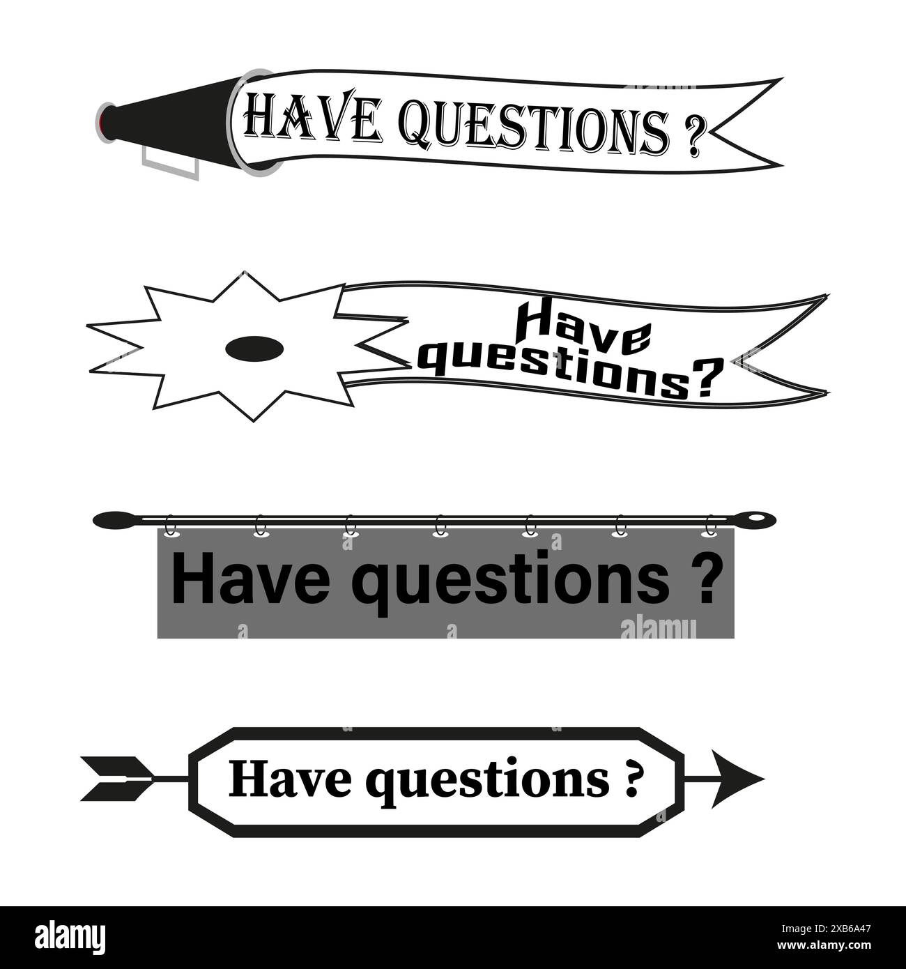 Have questions icons. Various styles. Black and white. Vector ...