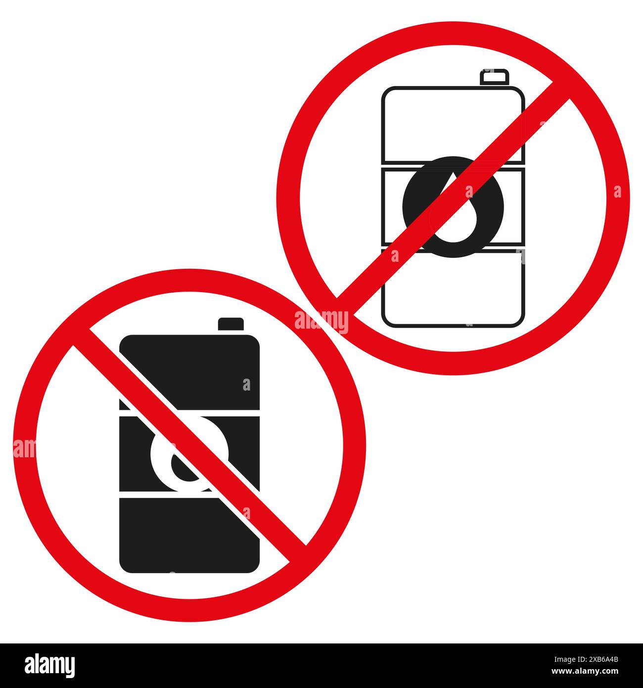 No fuel icon. Gasoline canister symbol. Red prohibition sign. Black and ...