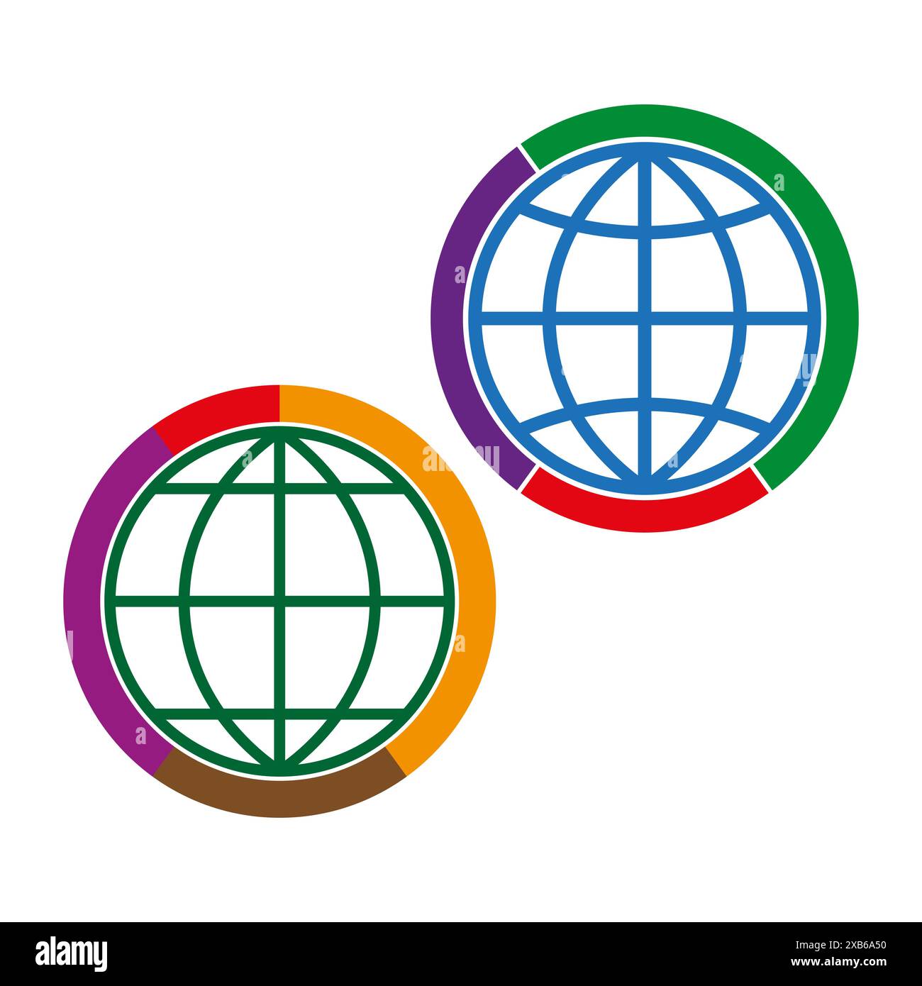 Globe vector icons. Colorful world symbols. Global connectivity design ...