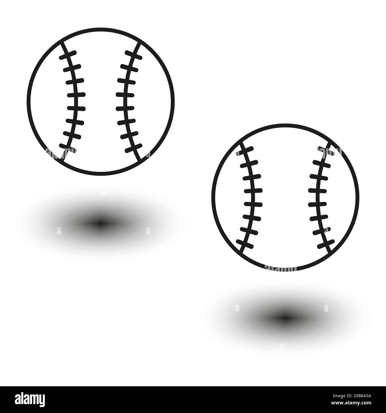 Baseball icons collection. Black outlines with shadows. Classic sports ...