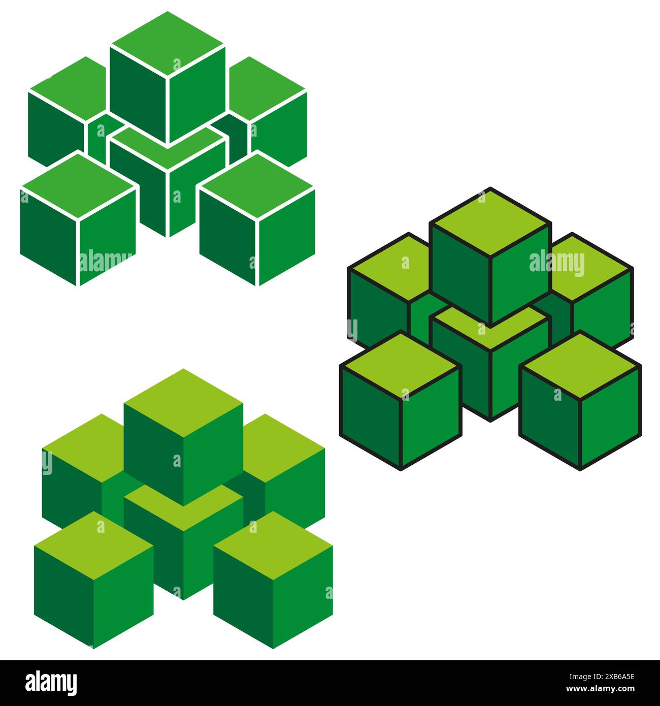 Vector Green Isometric Cubes Set 3d Block Structures Collection
