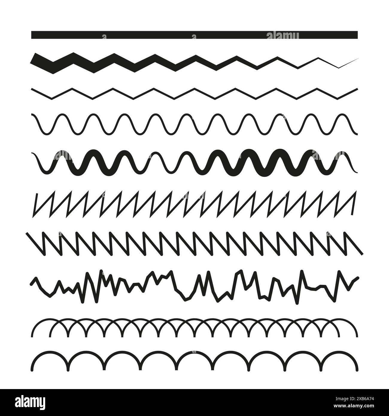 Various line patterns. Different wave and zigzag designs. Black vector ...
