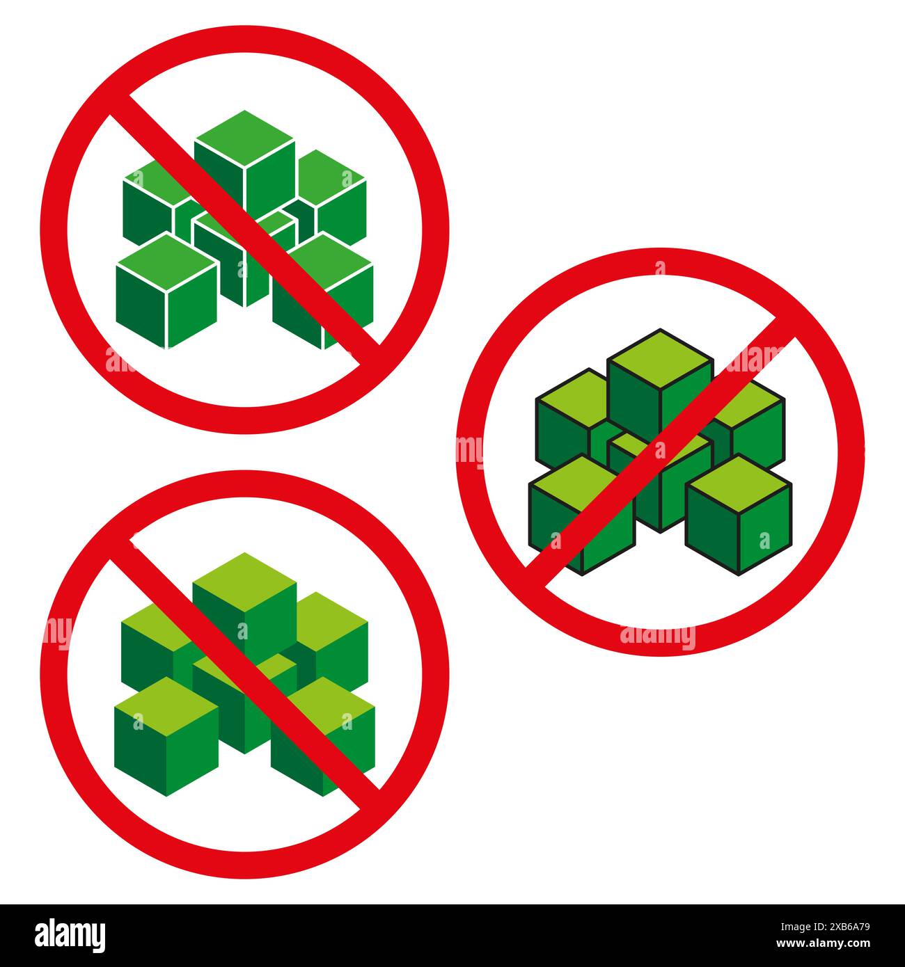 No stacking cubes Vector sign. 3D blocks in prohibited circle ...