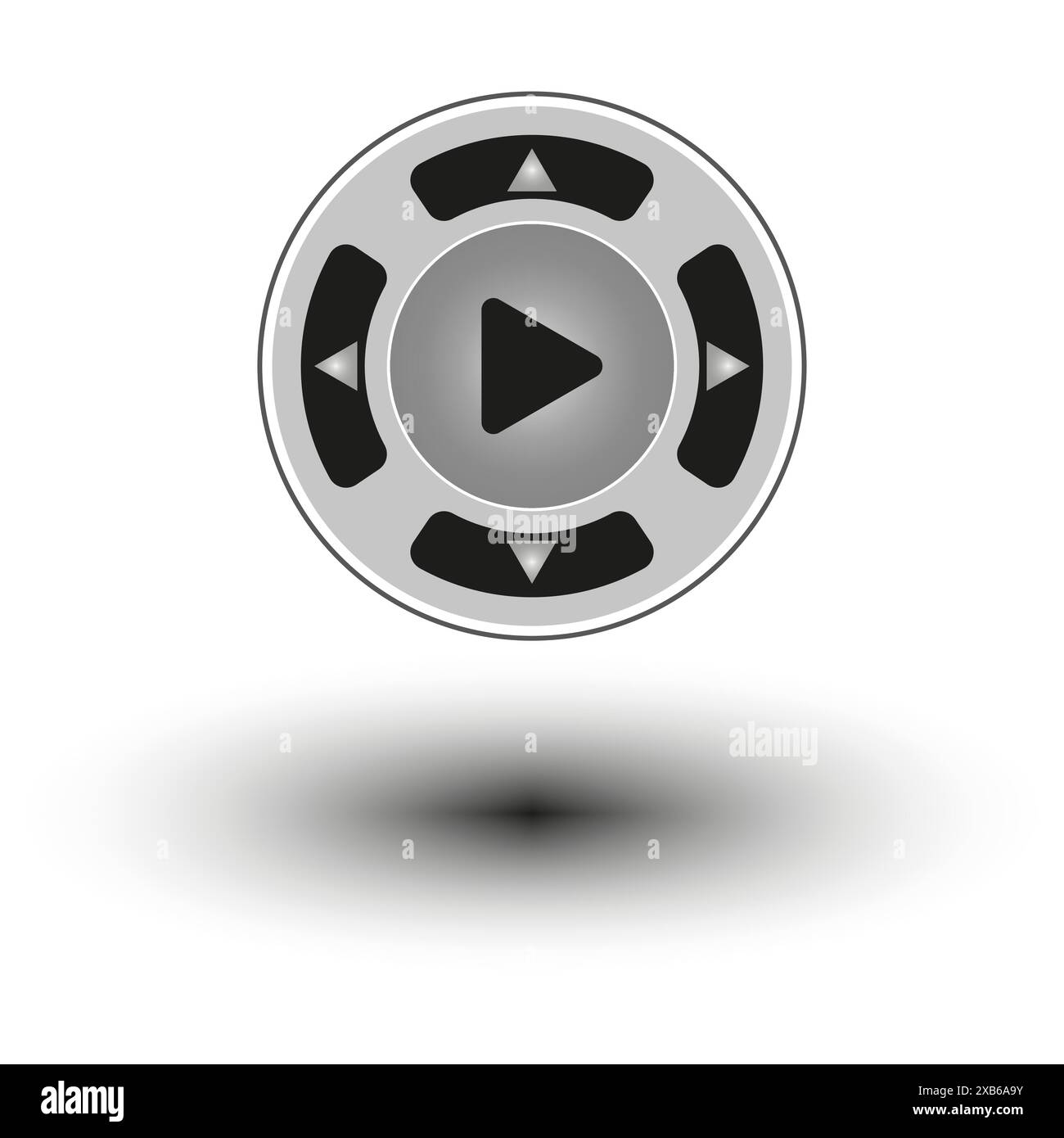 Circular play button. Multimedia control. Silver and black. Vector icon ...