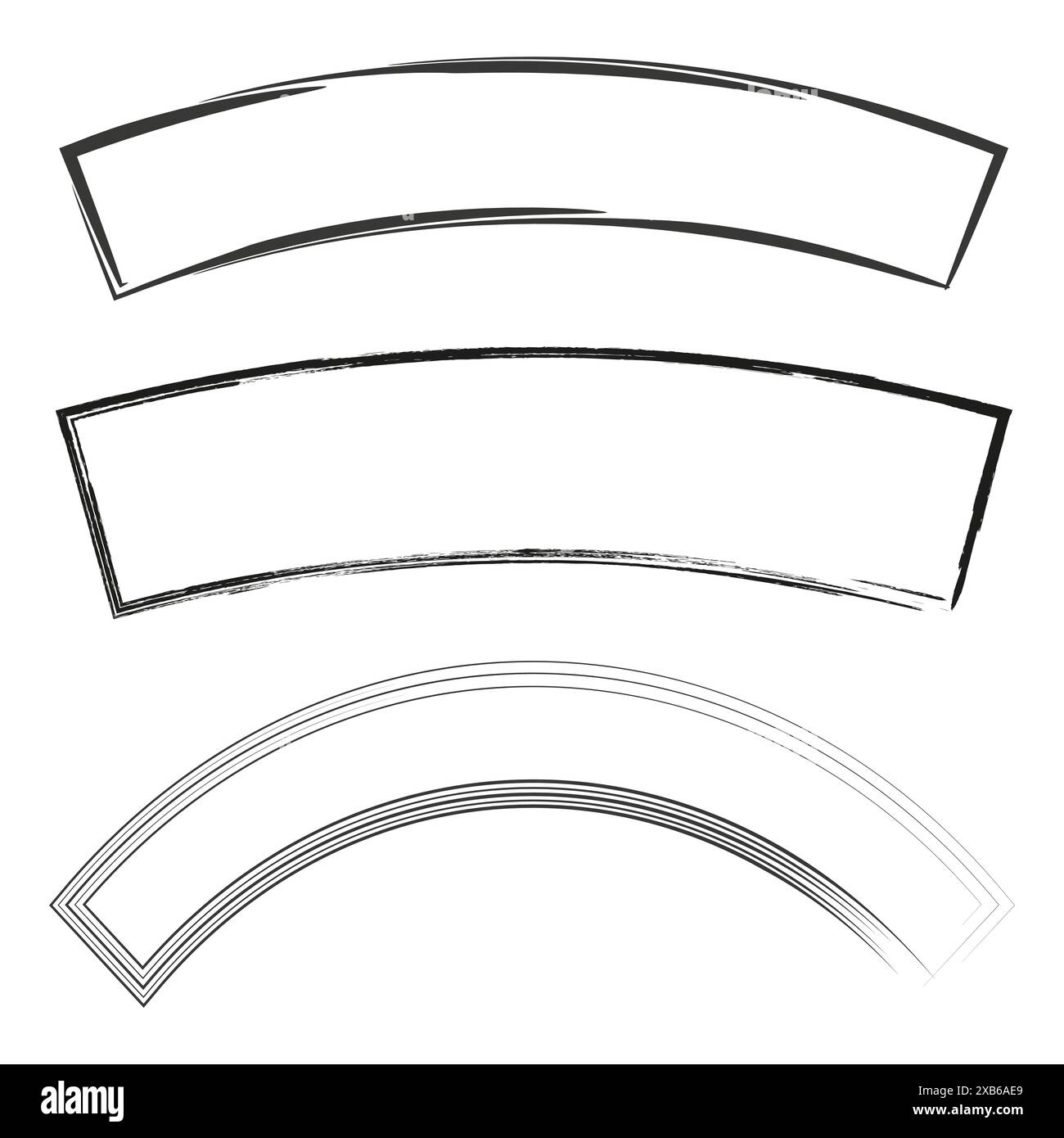 Curved banner frames. Different sketch styles. Black and white vector ...
