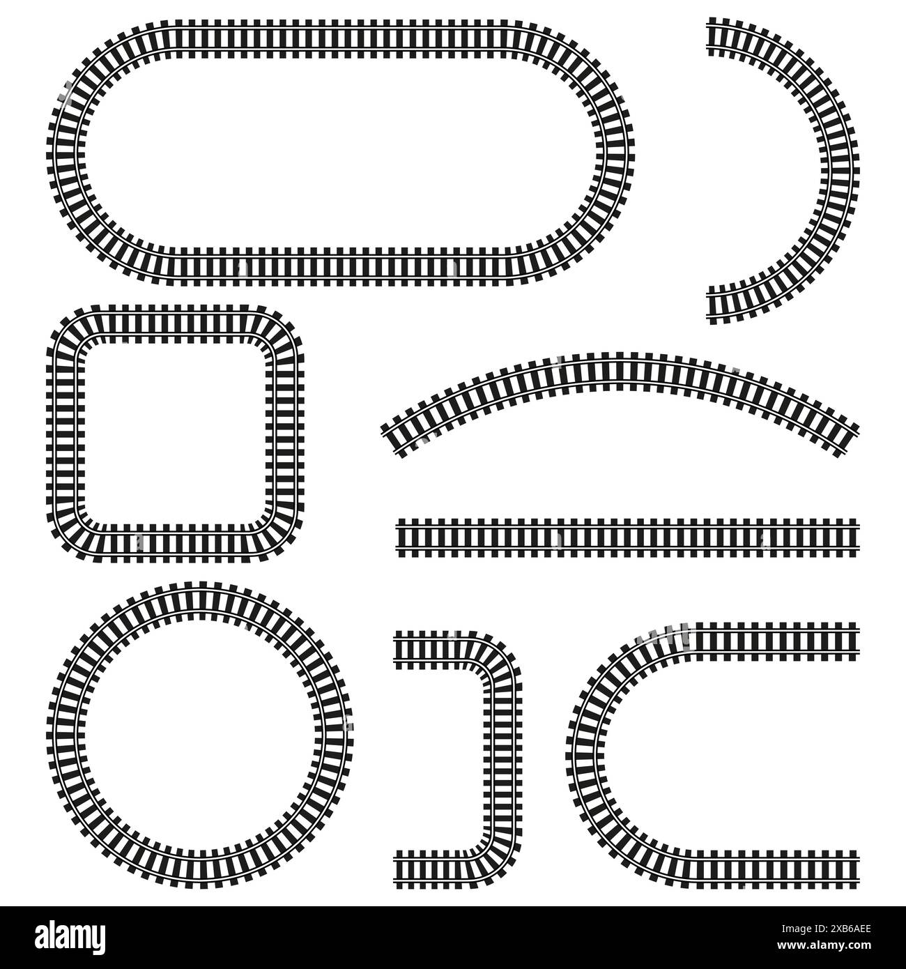 Railroad track set. Various shapes. Black and white. Vector ...