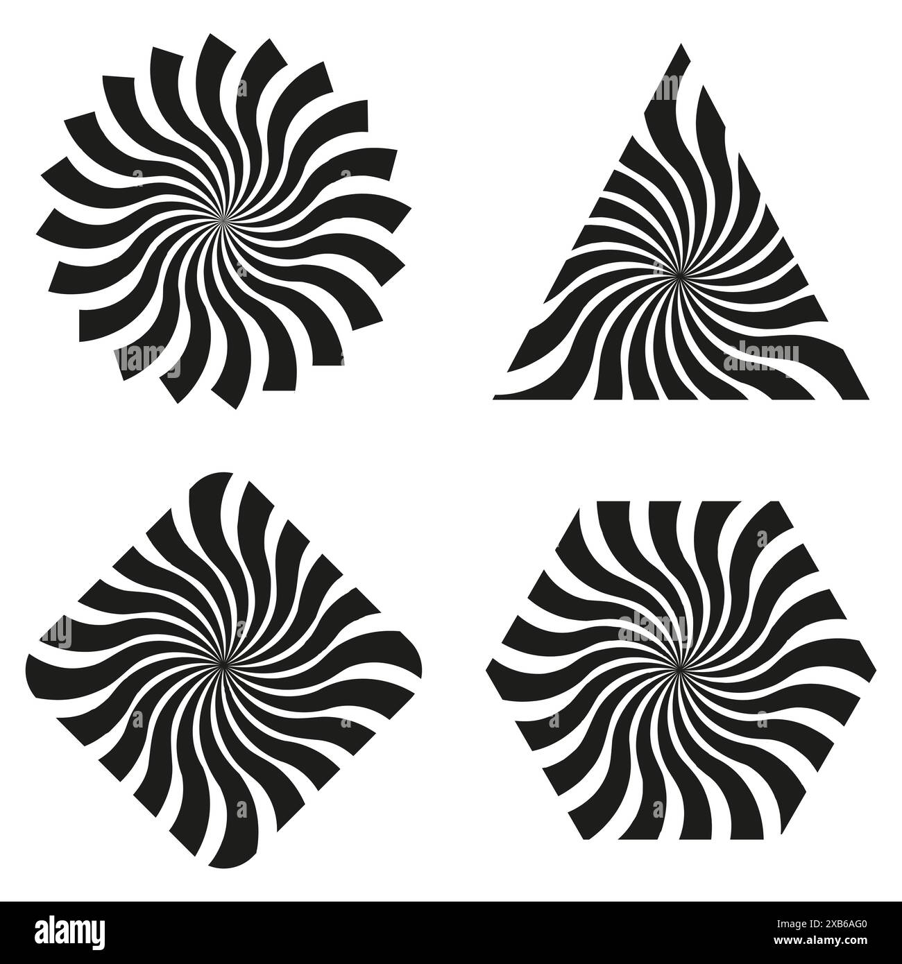 Hypnotic swirl shapes. Black and white geometric designs. Various forms and patterns. Vector ...